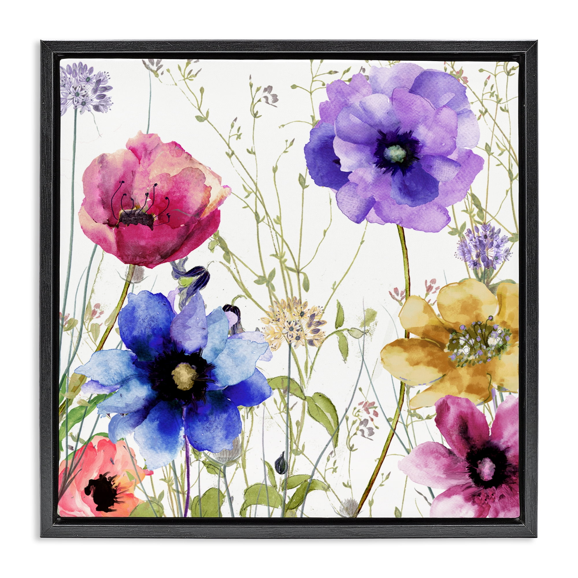 Modern Spring Garden Flowers Black Framed Floater Canvas Wall Art ...