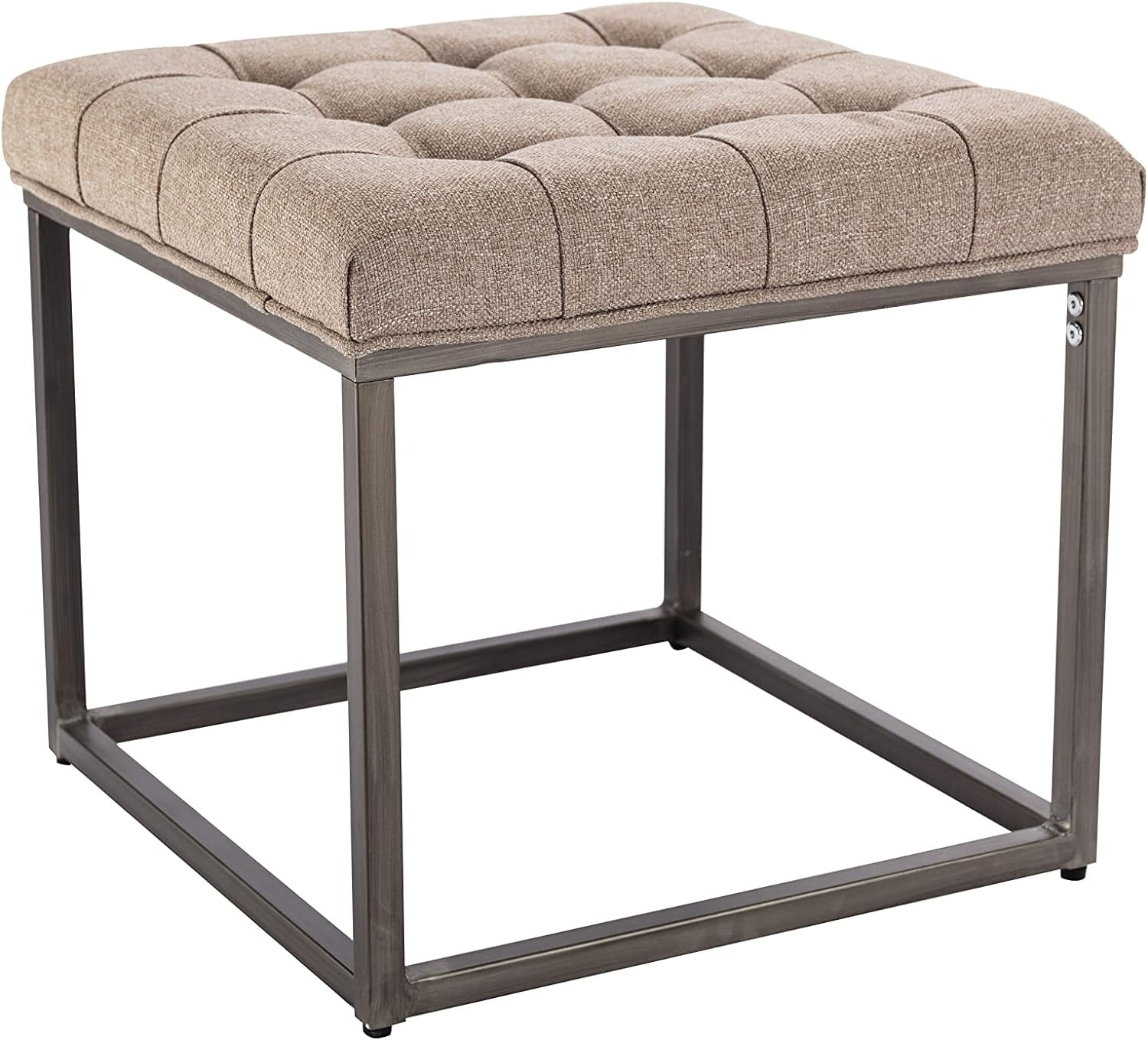 Modern Square Button Tufted Ottoman Footstool with Metal Base, 18-Inch ...