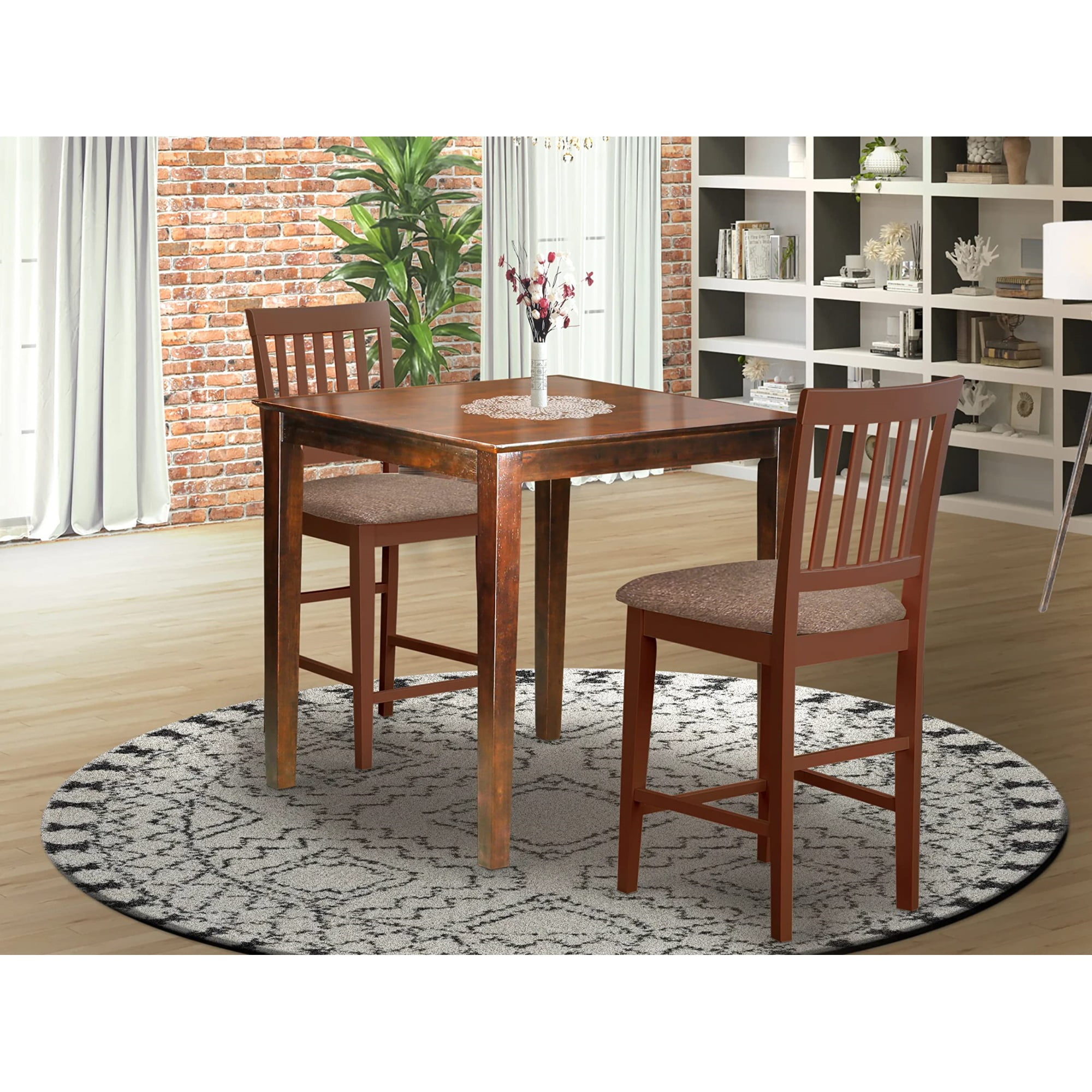 Modern Square Counter Height Dining Set with Mahogany Finish - Includes ...