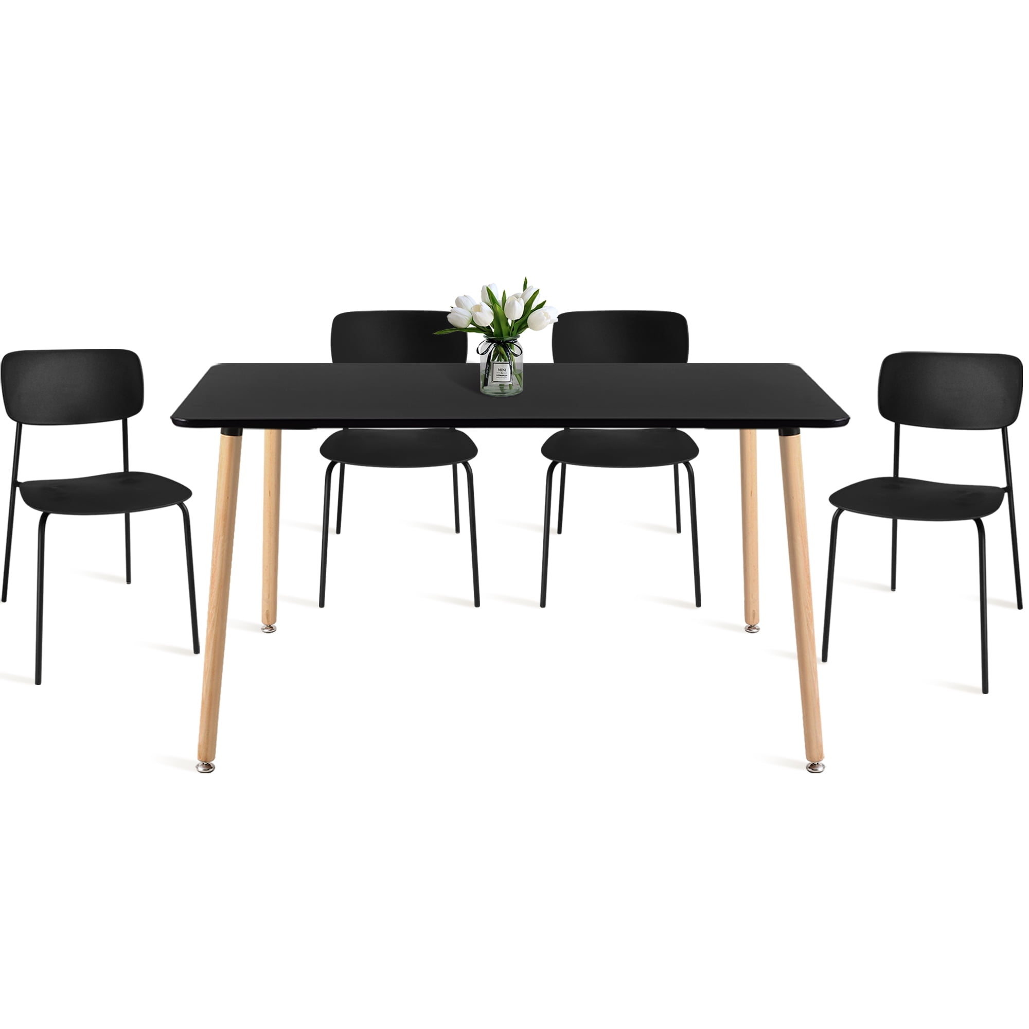 Modern Square Dining Table Set for 4, Mid-Century Dining Table and ...