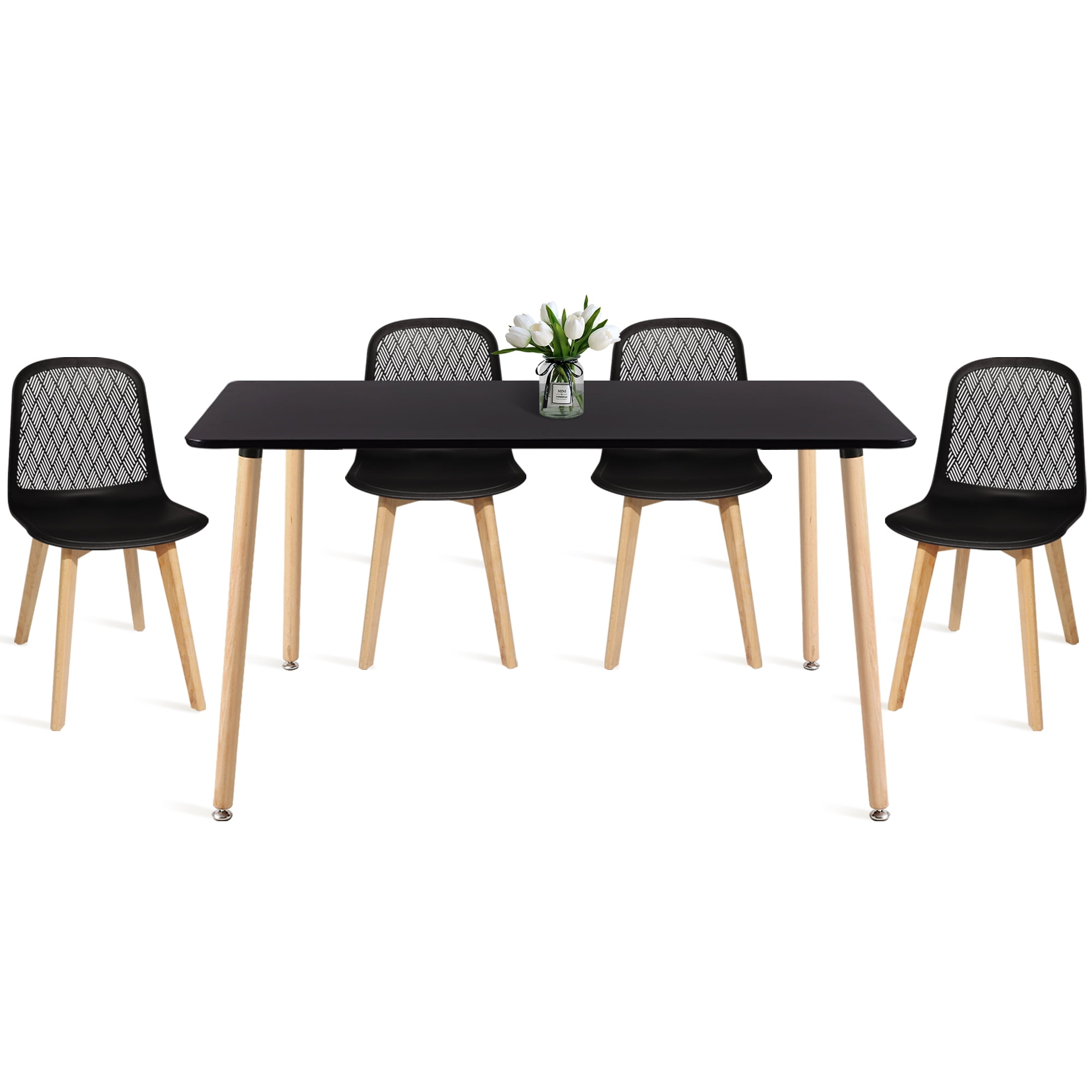 Modern Square Dining Table Set for 4, Mid-Century Dining Table and ...