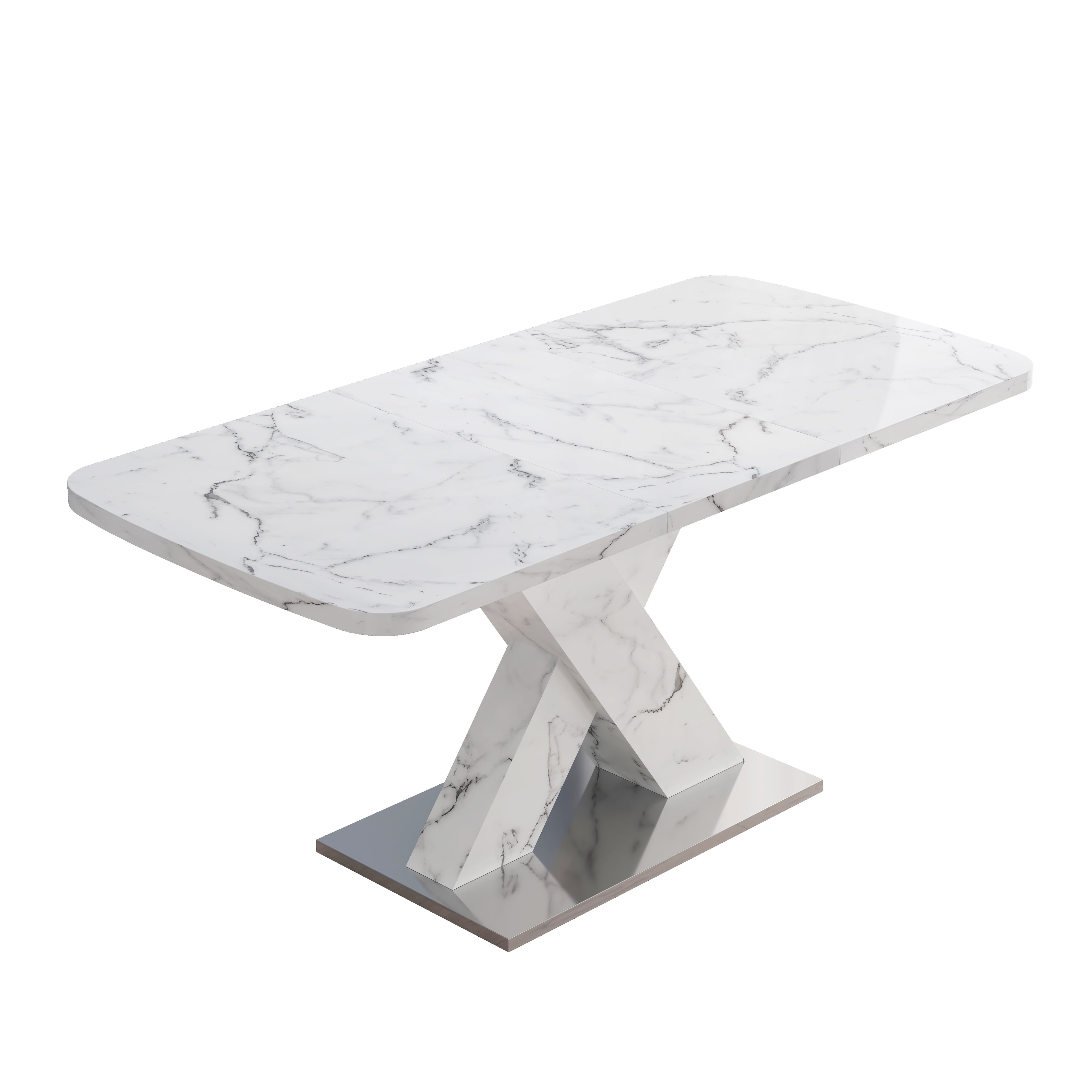 Modern Extendable Square Dining Table, White Marble Top, MDF X-Shape ...