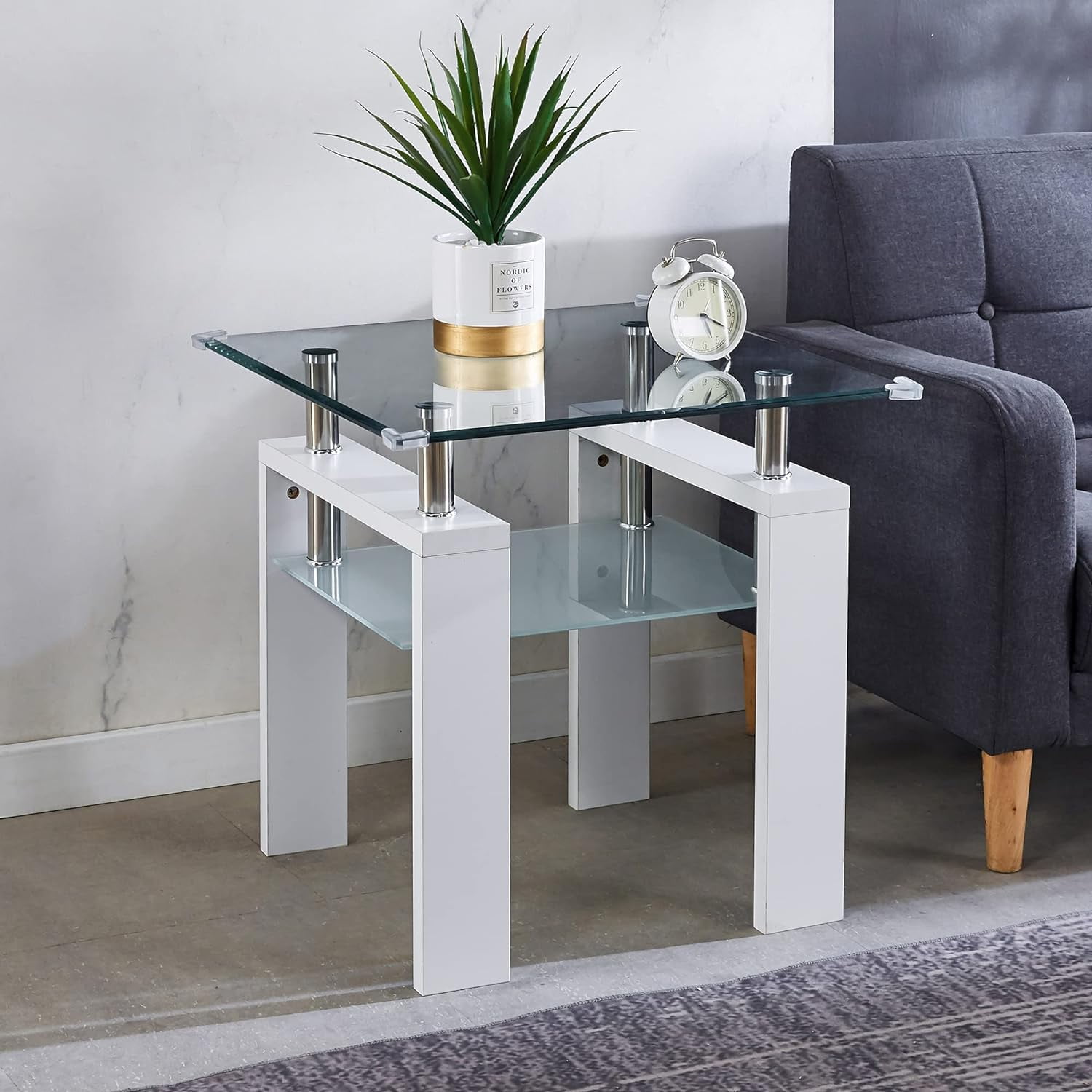 Modern Square Glass End Table Sofa Side Table With Tempered Glass, 2 ...