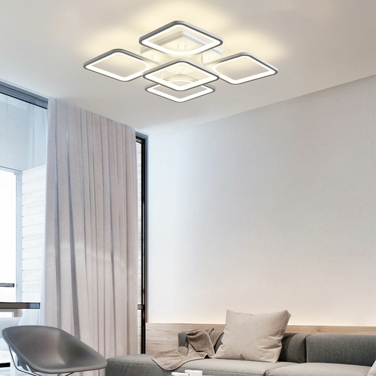 Modern Square LED Ceiling Light Dimmable Acrylic Chandelier Room Decor ...