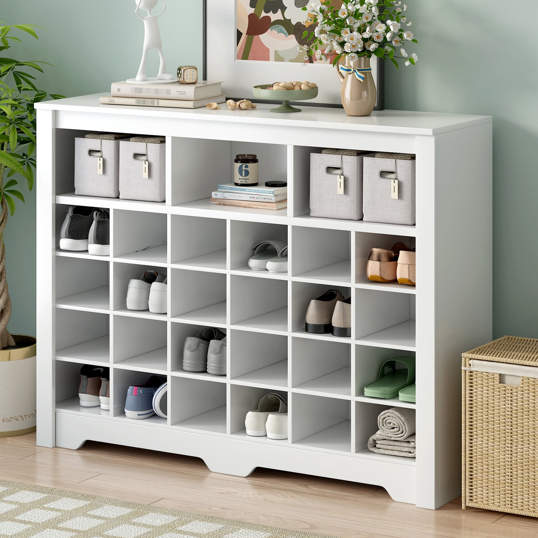 Modern Square Shoe Cabinet | 24 Compartments for Shoe and Accessory ...