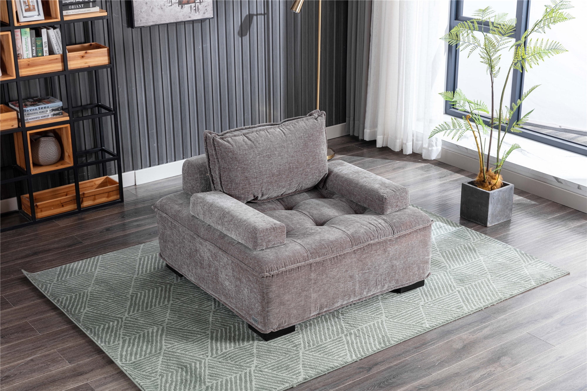 Modern Square Sofa Chair, Upholstered Accent Chair with Back and Arm ...