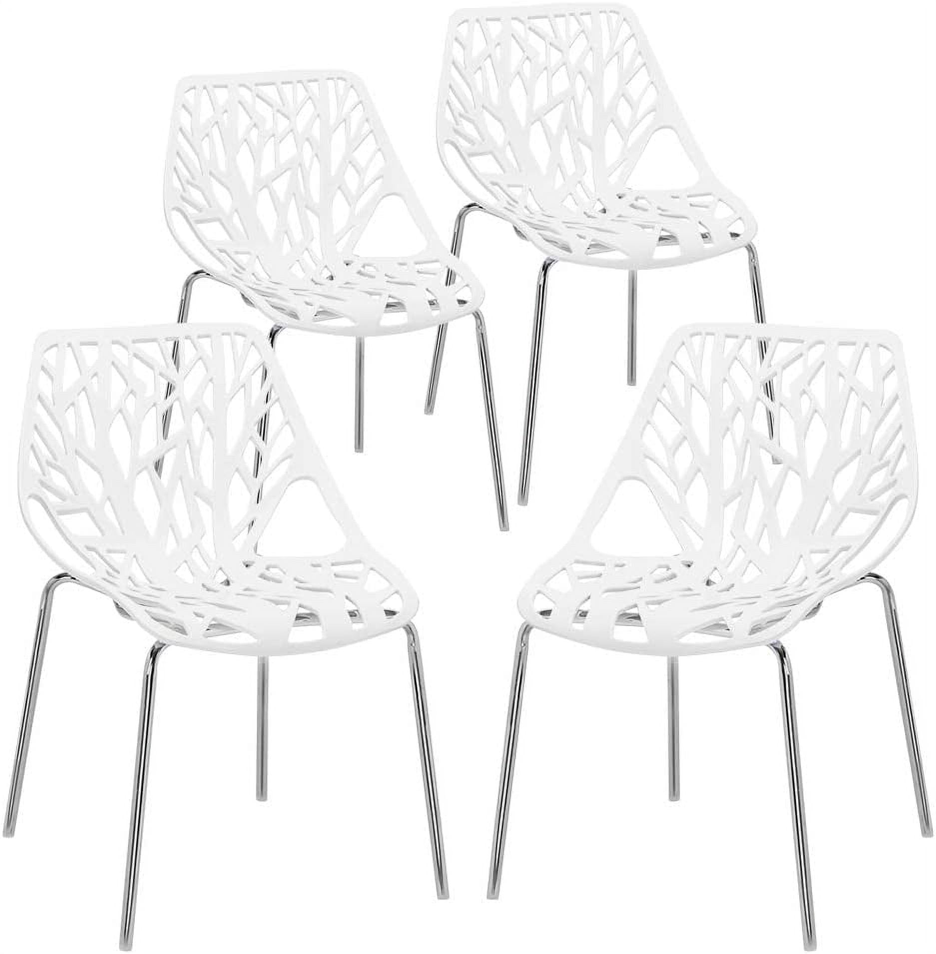 Modern Stackable Chair Set of 4,Kitchen White Dining Chairs,Birch ...