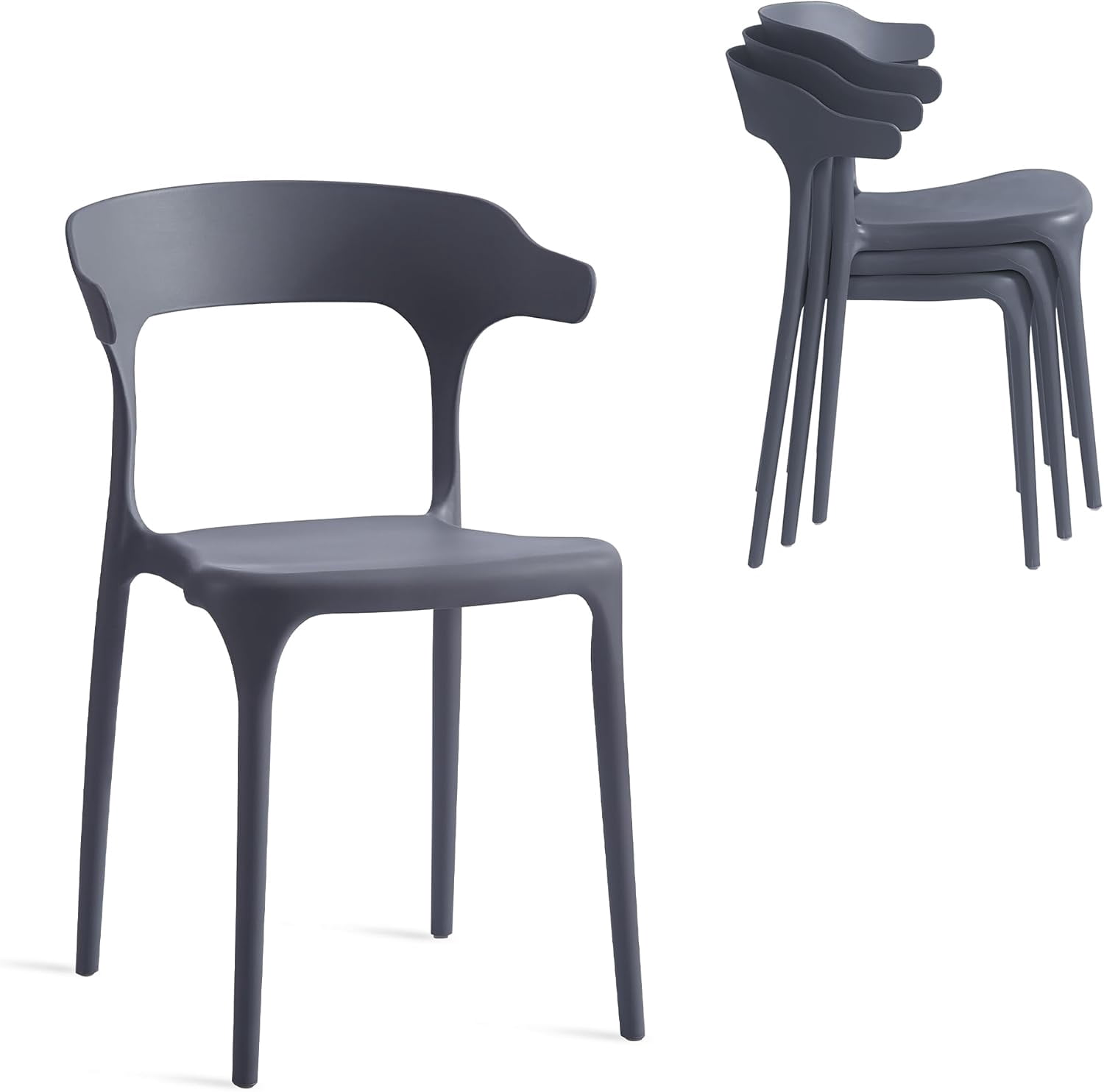 Modern Stackable Dining Chair Set, No Assembly, Plastic Chair, Patio ...