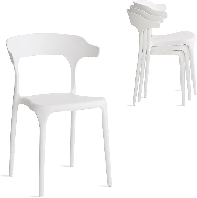 Modern Stackable Dining Chair Set, No Assembly, Plastic Chair, Patio ...