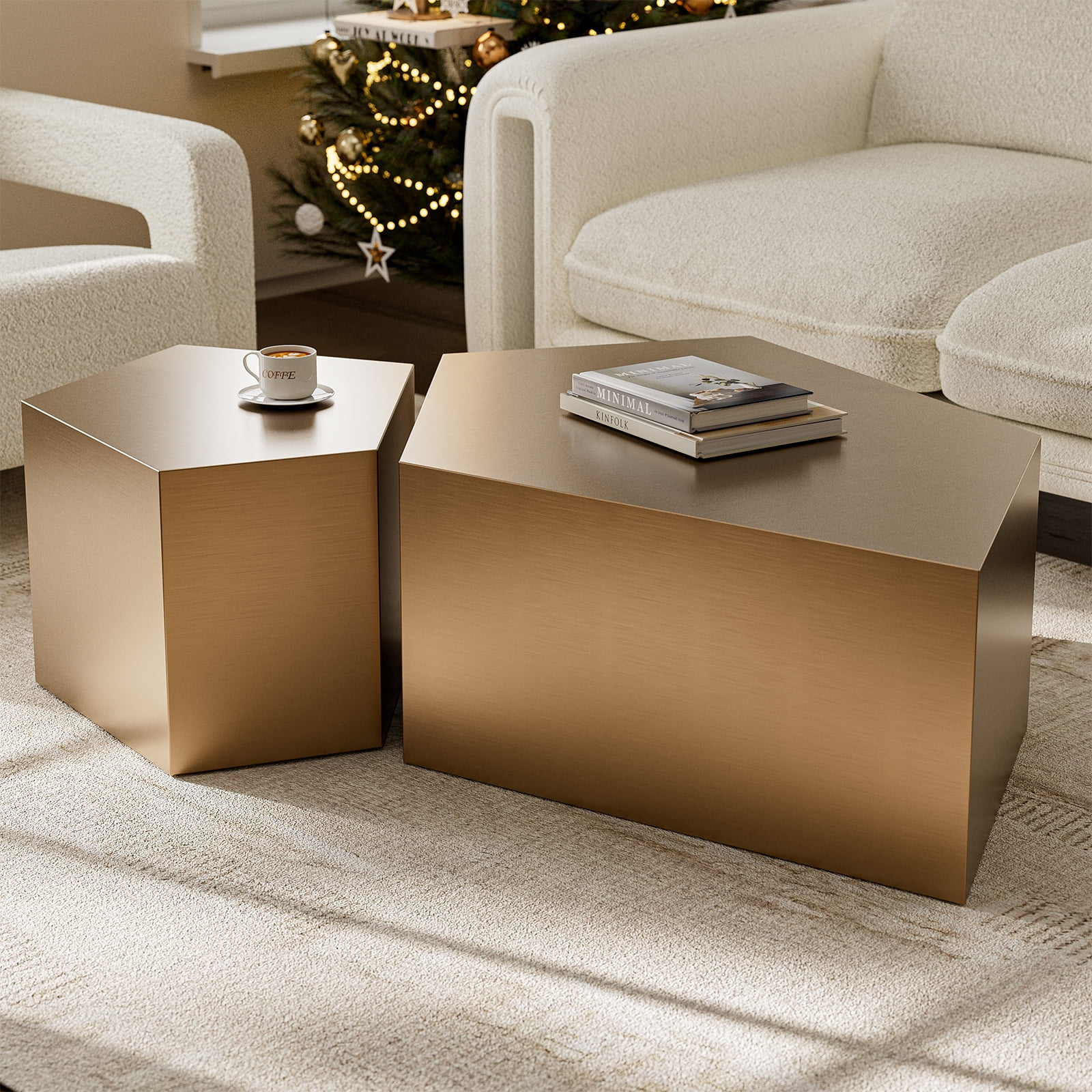 Modern Stainless Coffee Table, Set of 2 Geometric Design Coffee Table ...