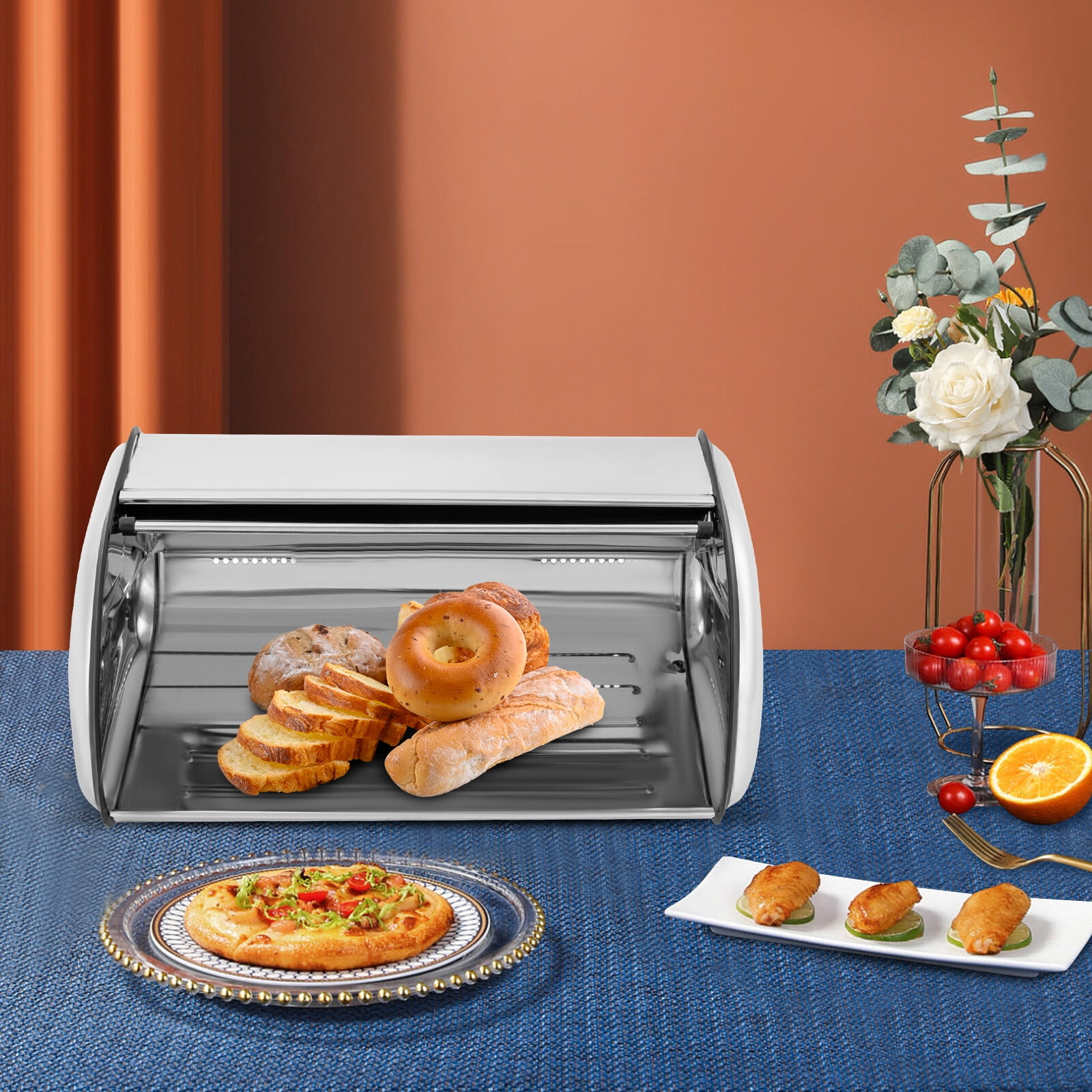 Modern Stainless Steel Bread Box, Silver Bread Bin, Kitchen Counter ...