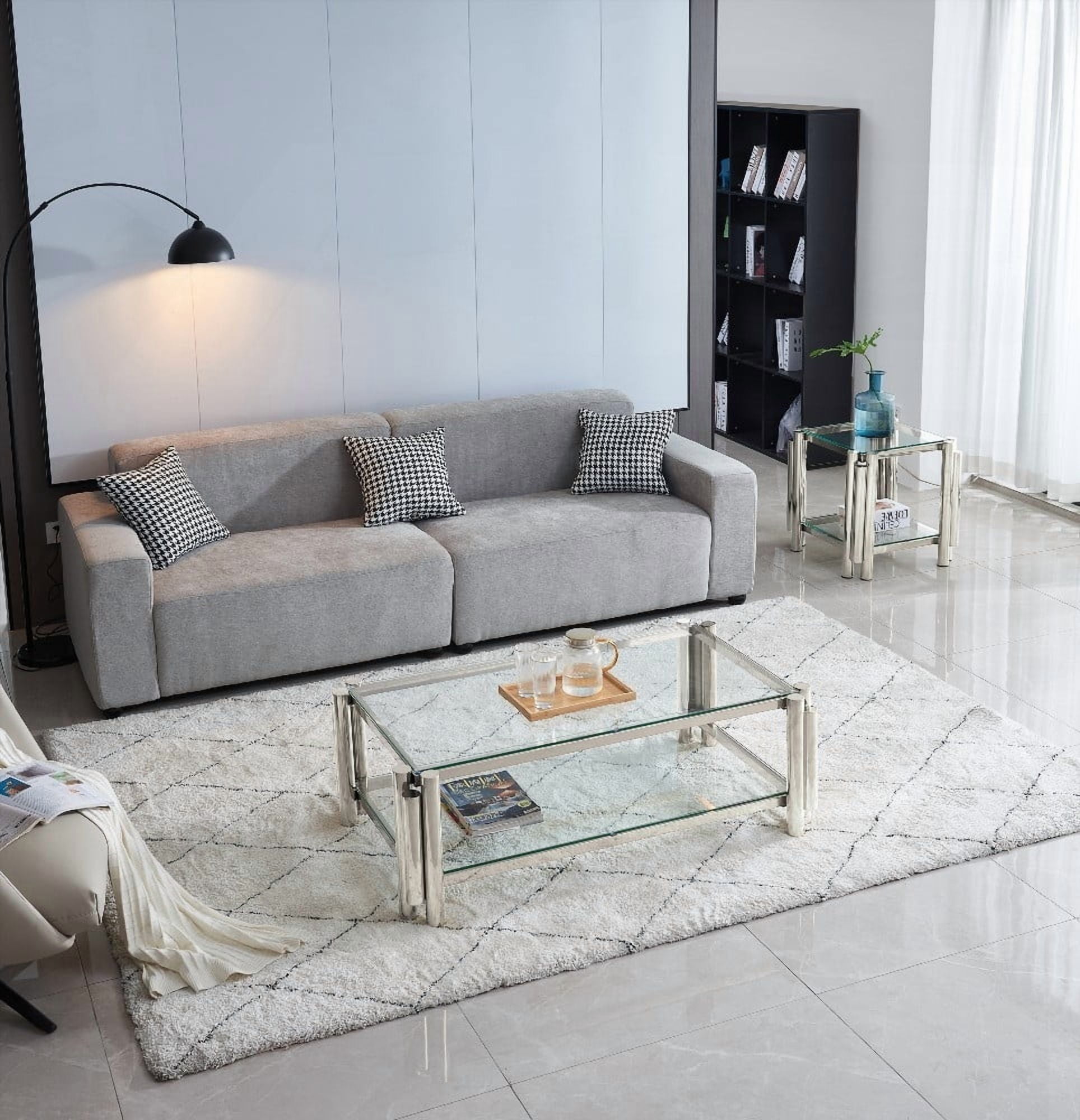 Modern Stainless Steel Coffee Table Set (Set of 2), Double-Layer Clear ...