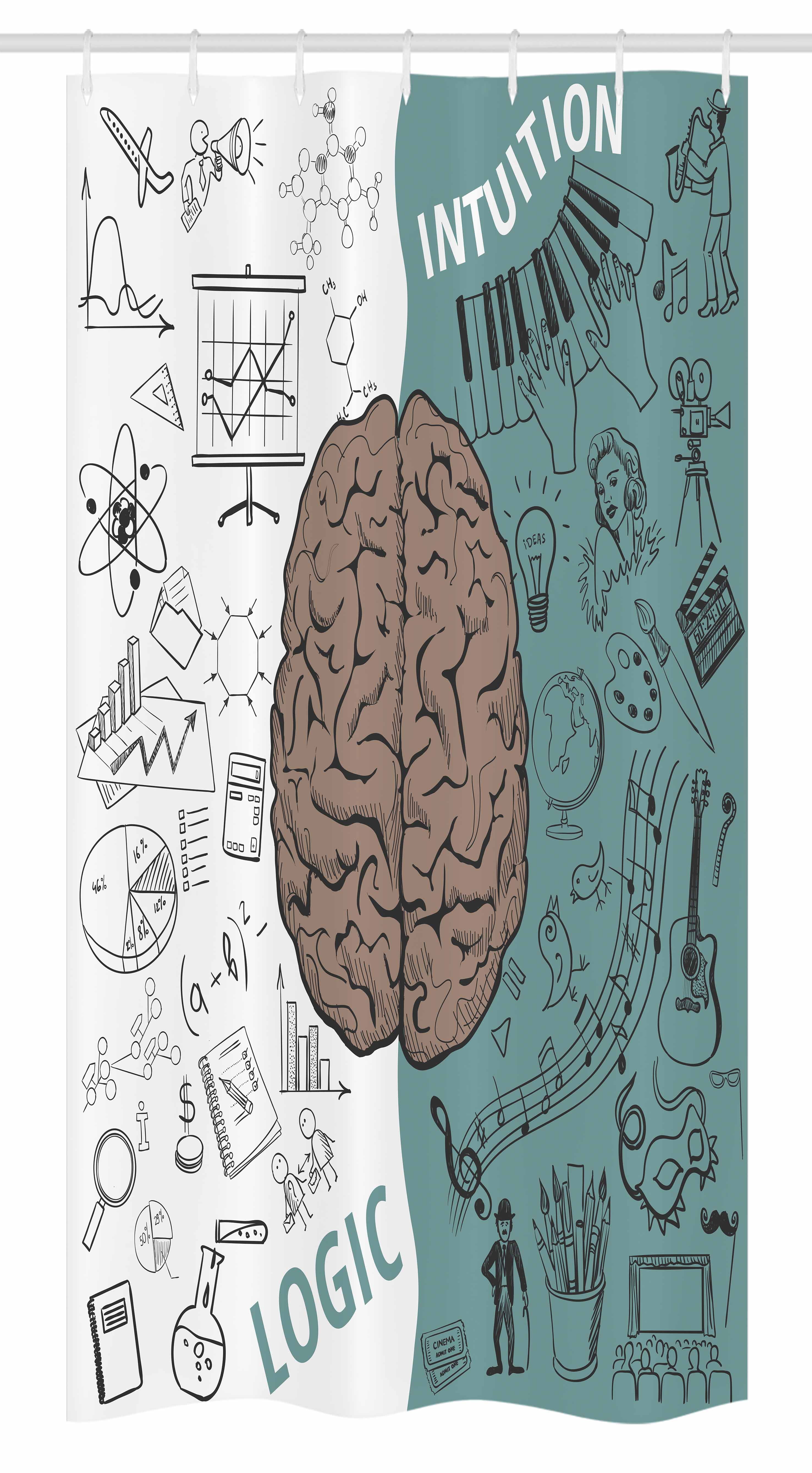 Modern Stall Shower Curtain, Brain Image with Left and Right Side Music ...