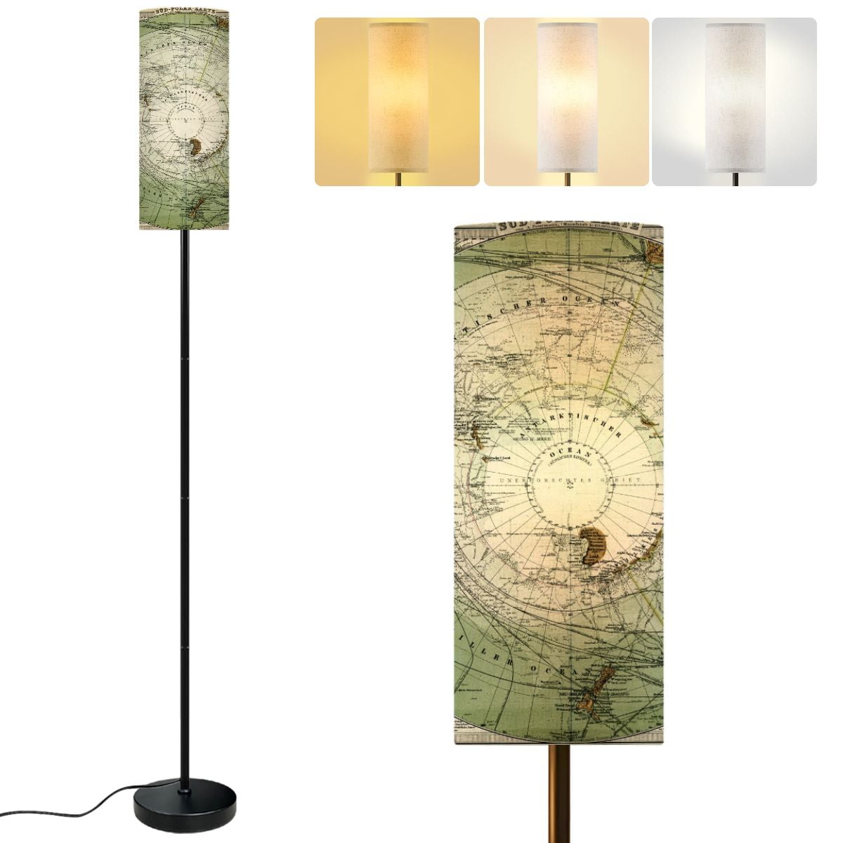 Modern Standing Floor Lamp 1872 Antique Stieler Map Antarctica South ...
