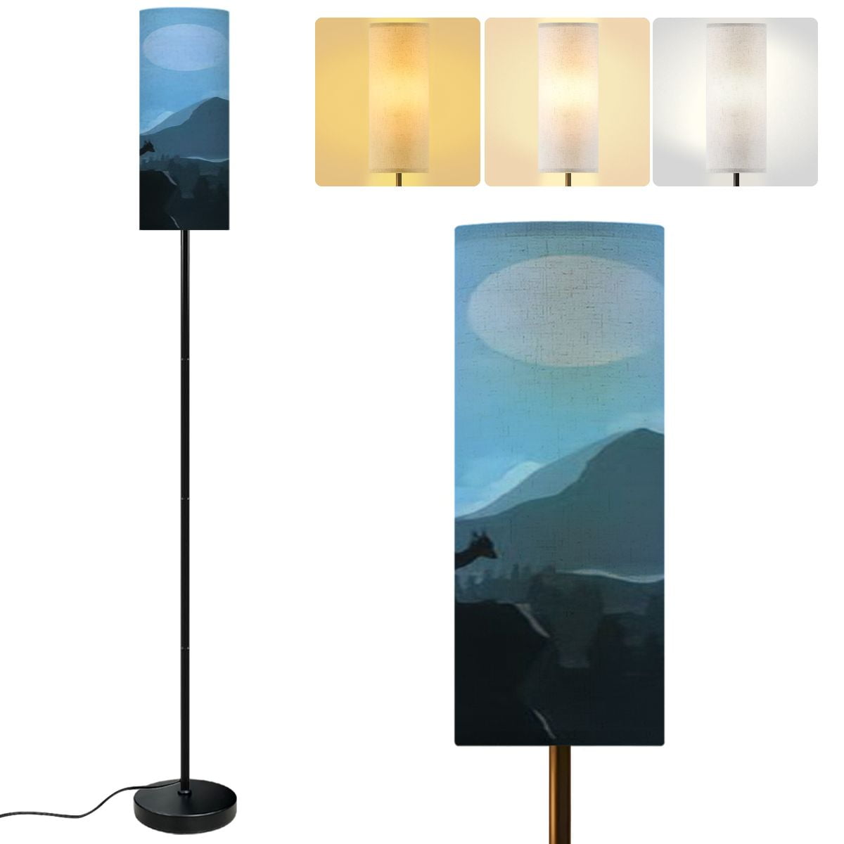 Modern Standing Floor Lamp 2D Landscape mountains forest silhouettes ...
