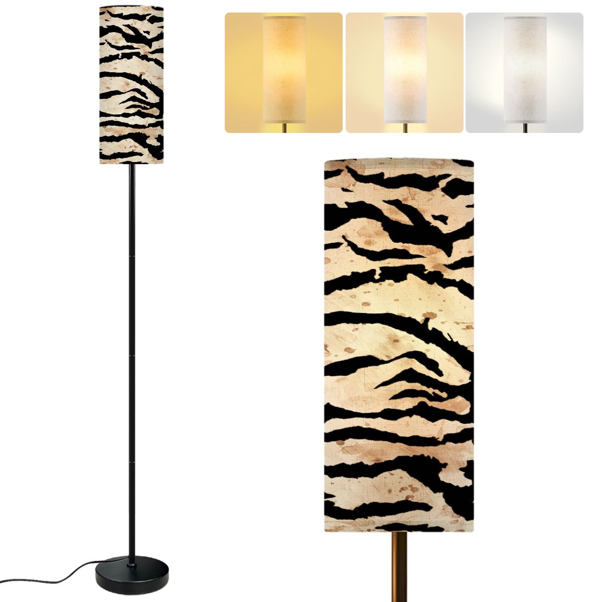 Modern Standing Floor Lamp Abstract Hand Paint Tiger Zebra Skin Stripes ...