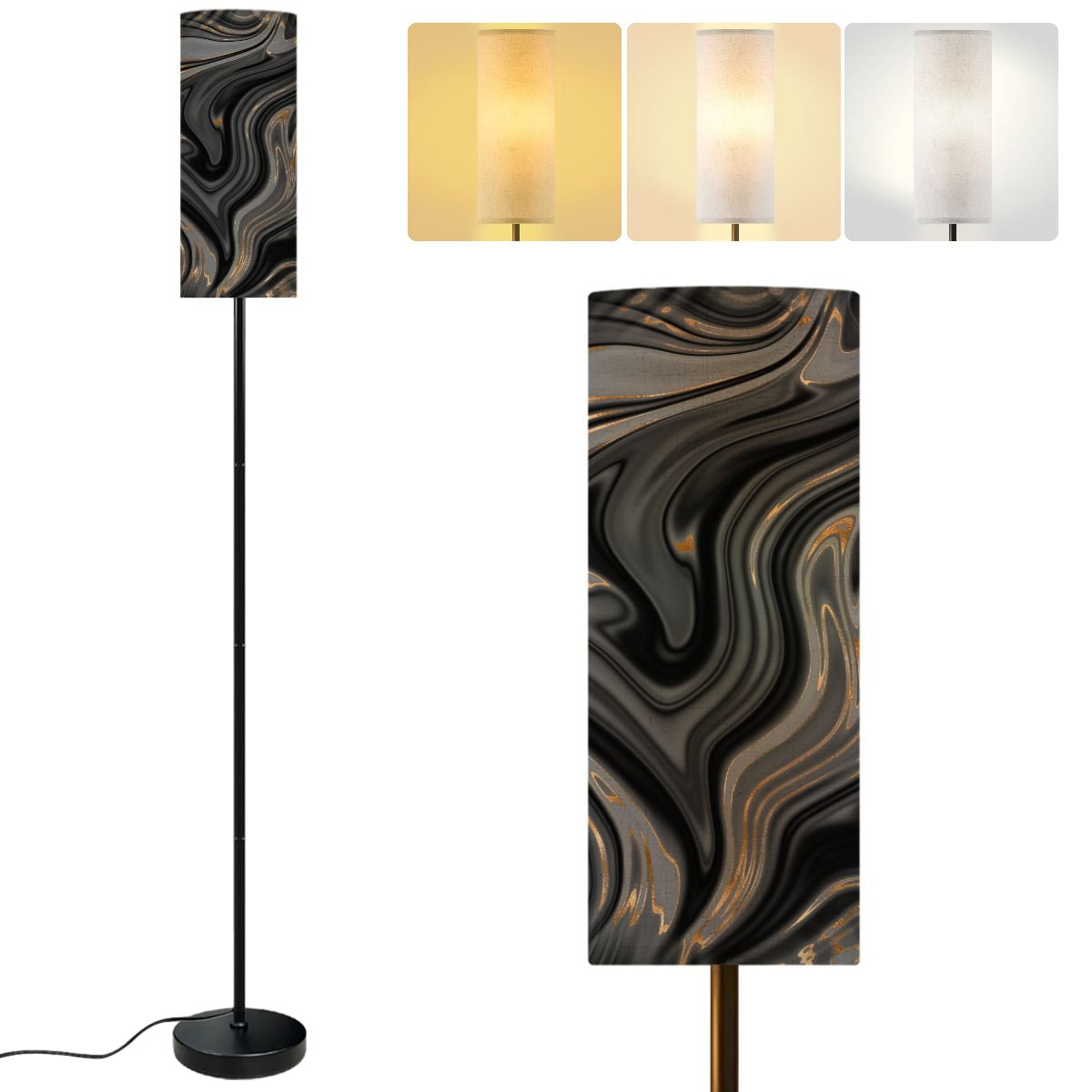 Modern Standing Floor Lamp Abstract Liquid marble seamless print black ...