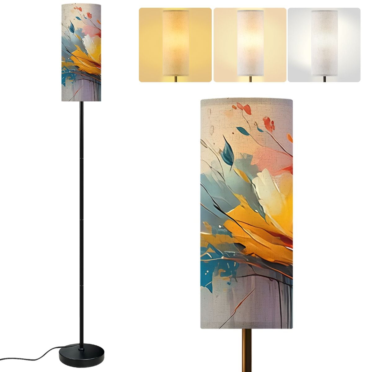 Modern Standing Floor Lamp Abstract Oil Acrylic Painting Spring Flowers ...