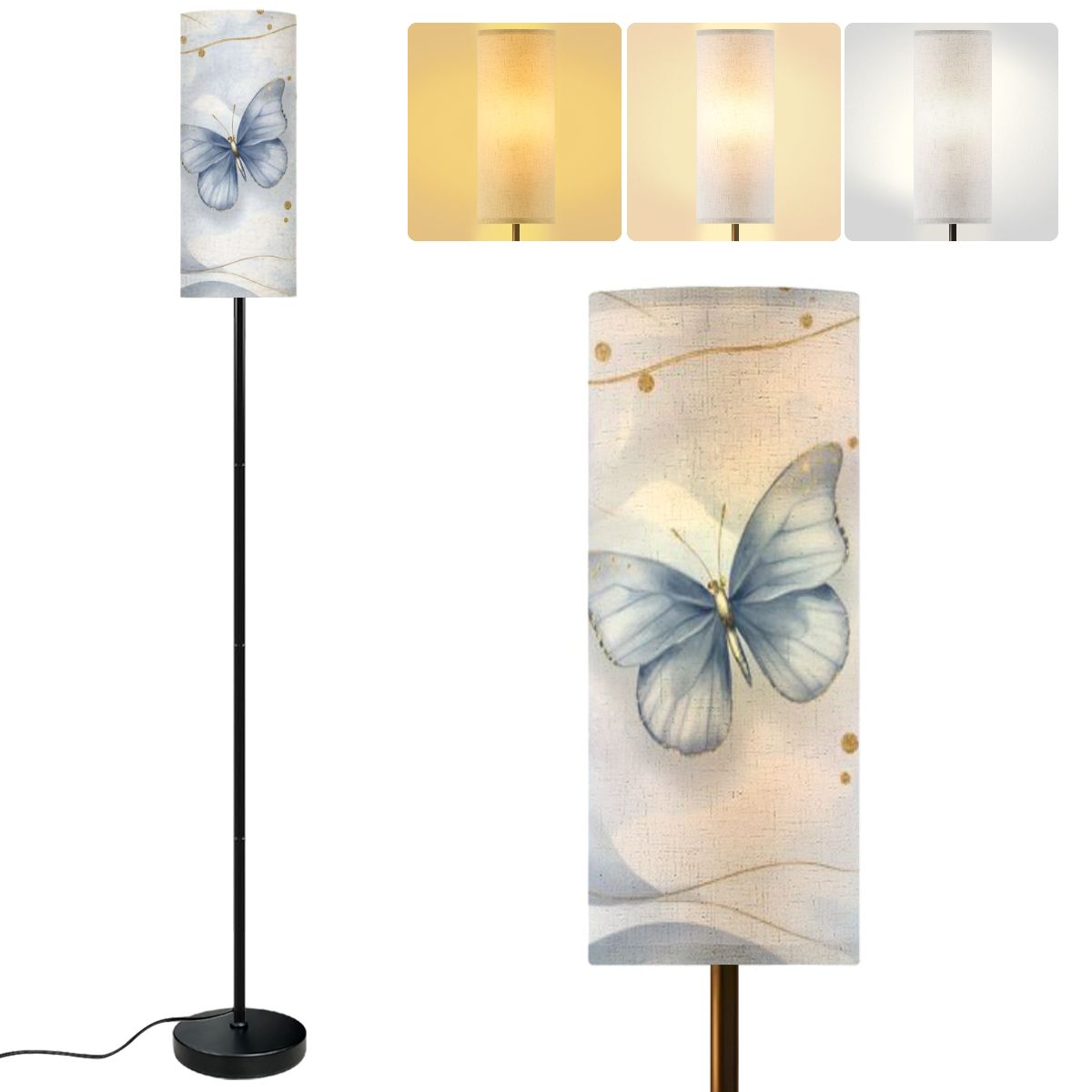 Modern Standing Floor Lamp Abstract Vintage Print Shapes Golden Lines ...
