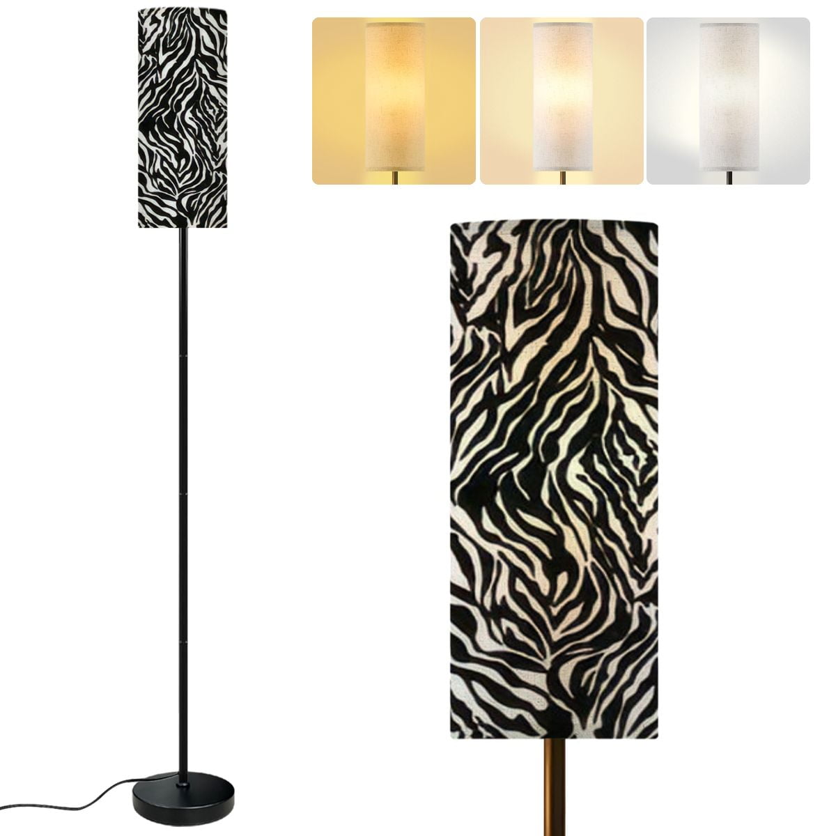 Modern Standing Floor Lamp Abstract animal skin black white Dimmable ...