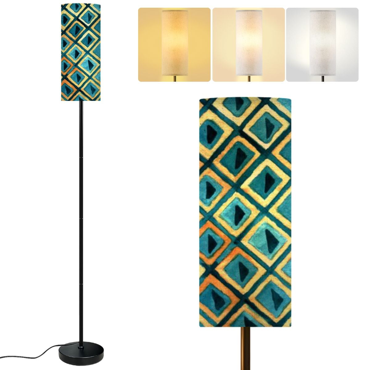 Modern Standing Floor Lamp Abstract block Dimmable Metal Pole Lamp with ...