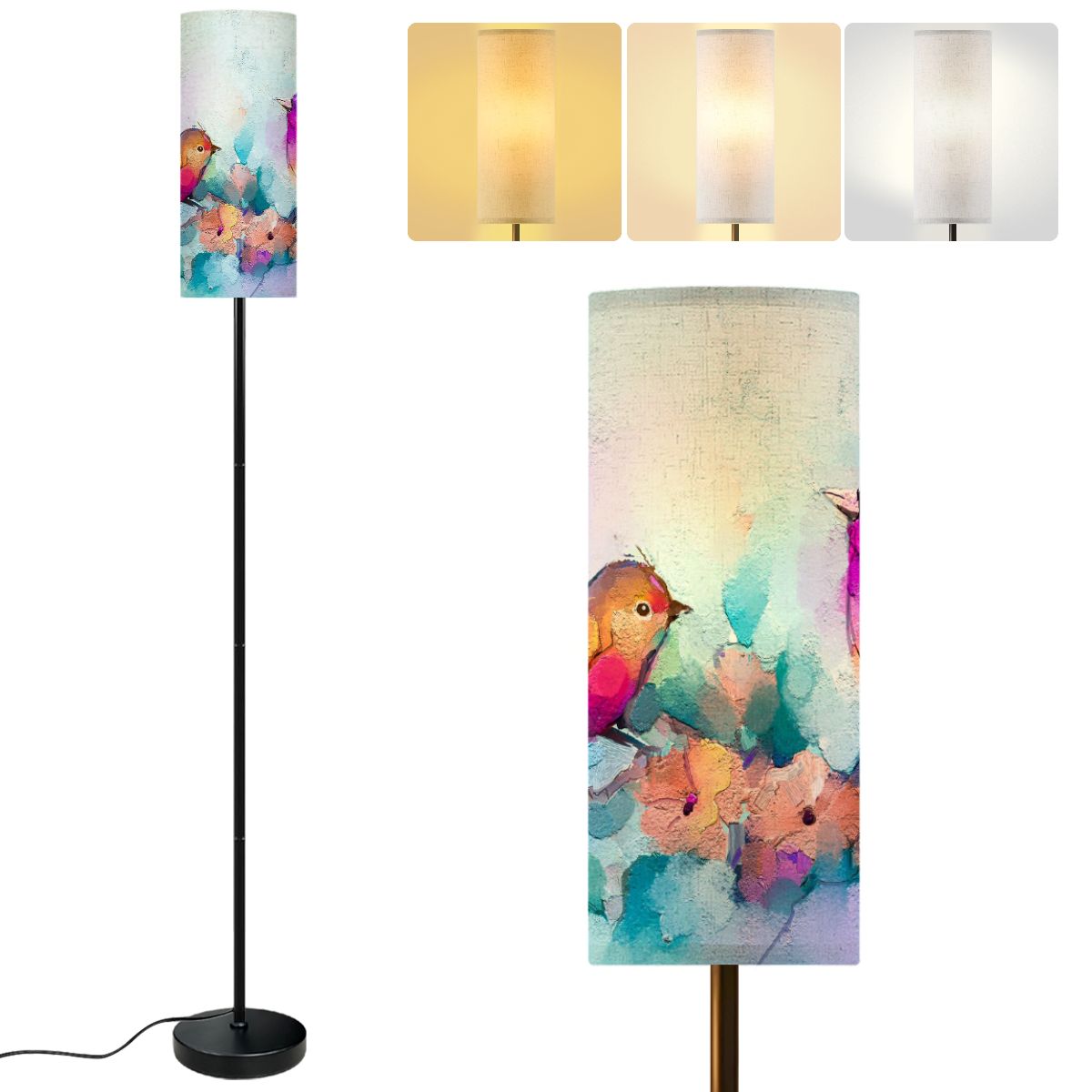 Modern Standing Floor Lamp Abstract colorful oil acrylic painting bird ...
