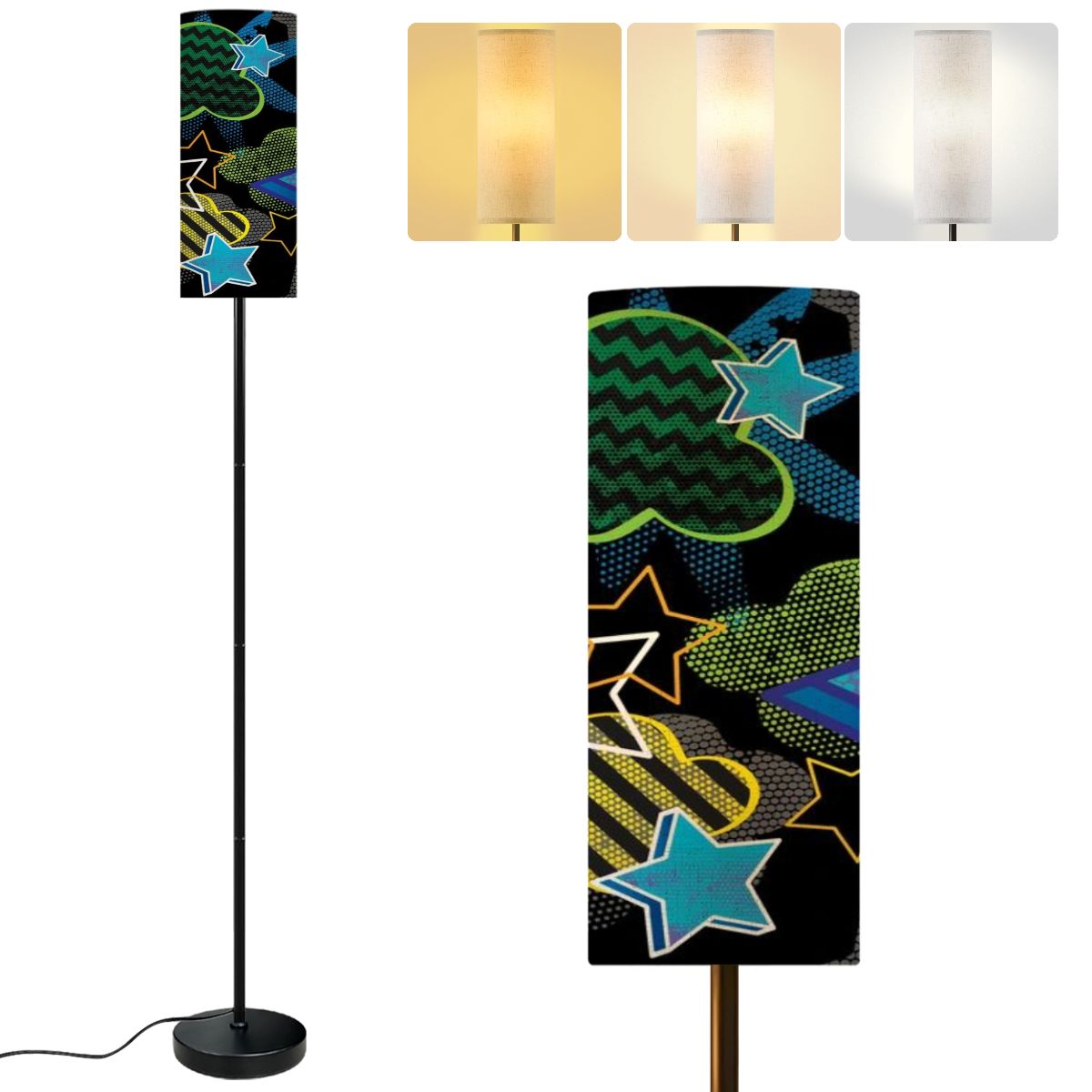 Modern Standing Floor Lamp Abstract comics pattern drawn elements stars ...
