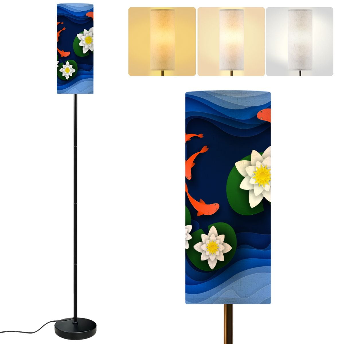 Modern Standing Floor Lamp Abstract floral lotus water lily flowers koi ...
