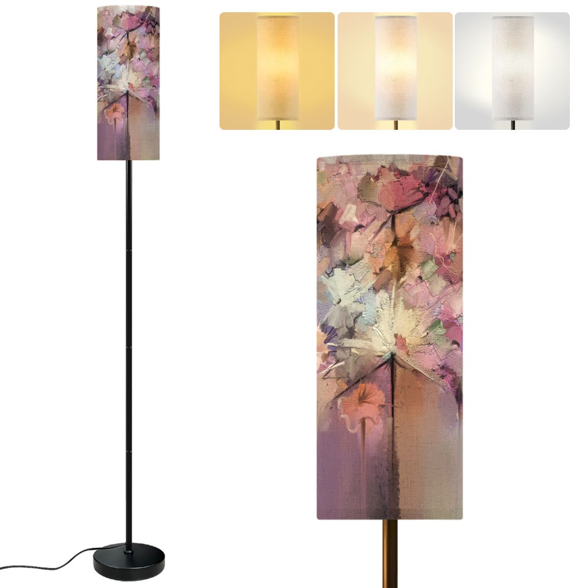 Modern Standing Floor Lamp Abstract floral oil color painting Hand ...