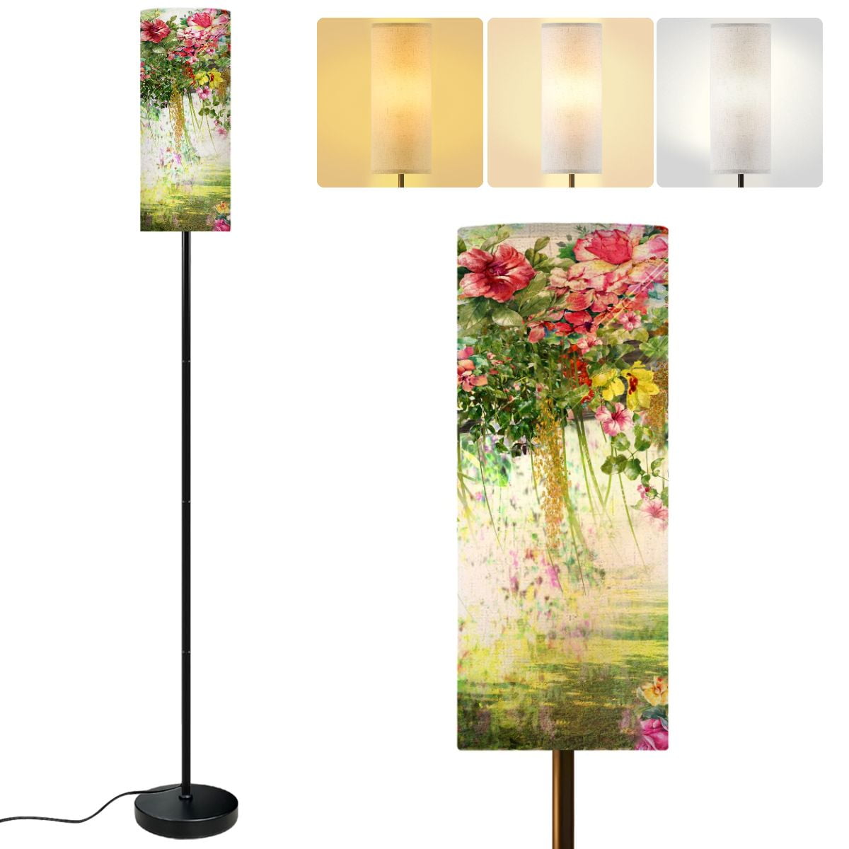 Modern Standing Floor Lamp Abstract flowers watercolor painting Spring ...