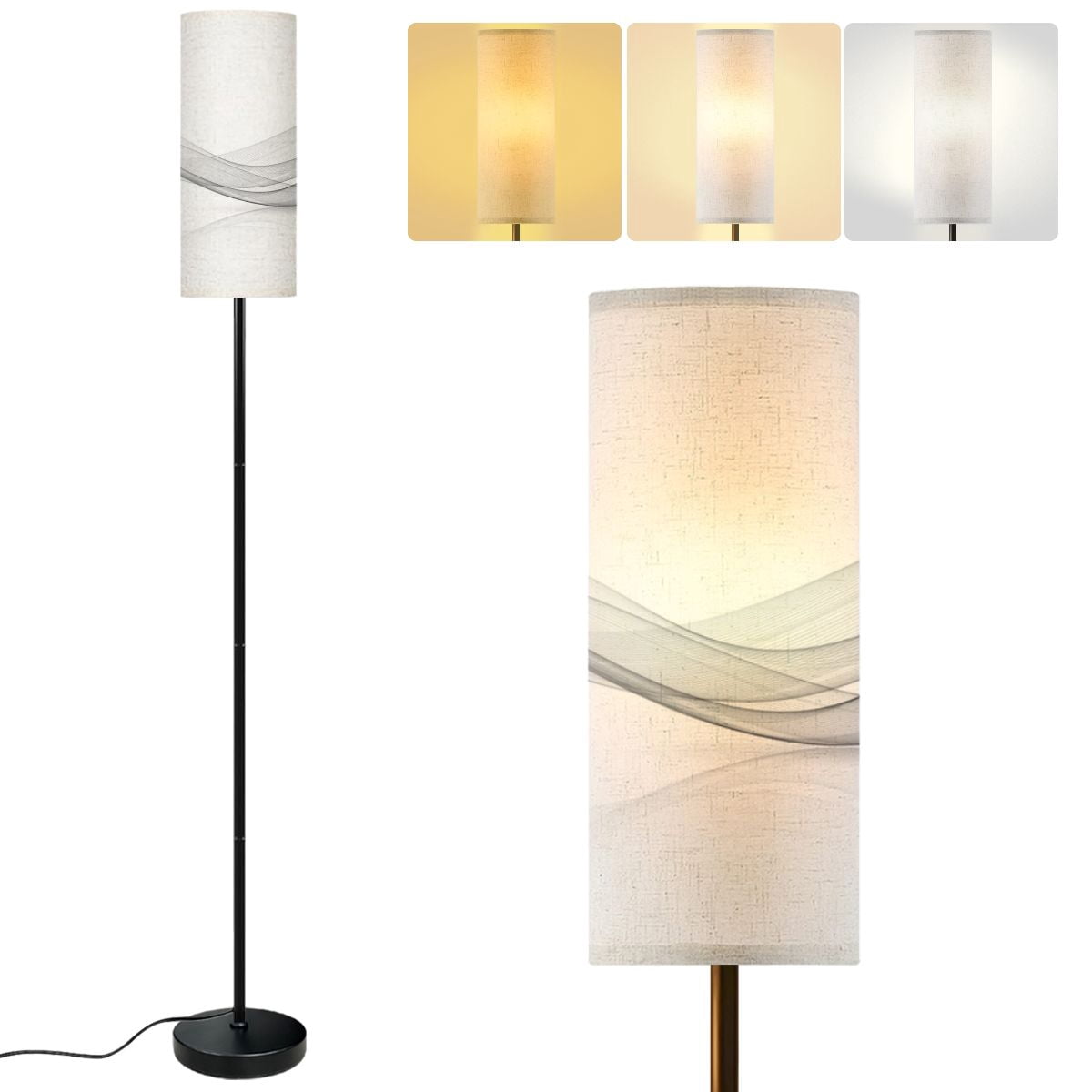 Modern Standing Floor Lamp Abstract gray color wave design Grey wave ...