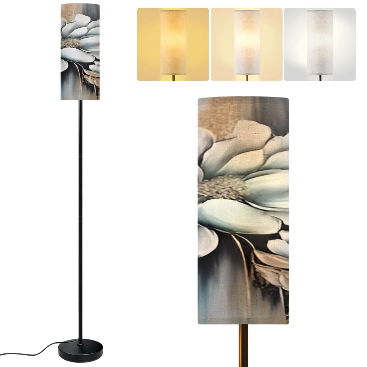 Modern Standing Floor Lamp Abstract oil art Flowers leaves paint paper ...