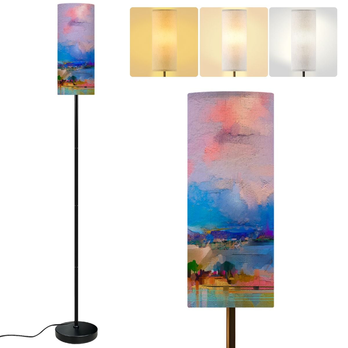 Modern Standing Floor Lamp Abstract oil painting landscape Colorful ...