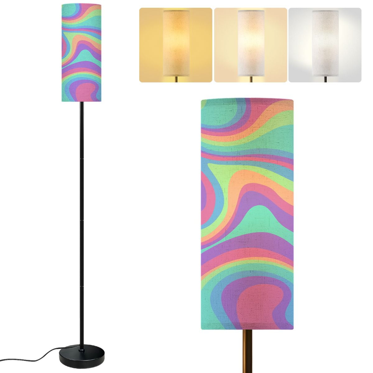 Modern Standing Floor Lamp Abstract rainbow psychedelic waves print ...