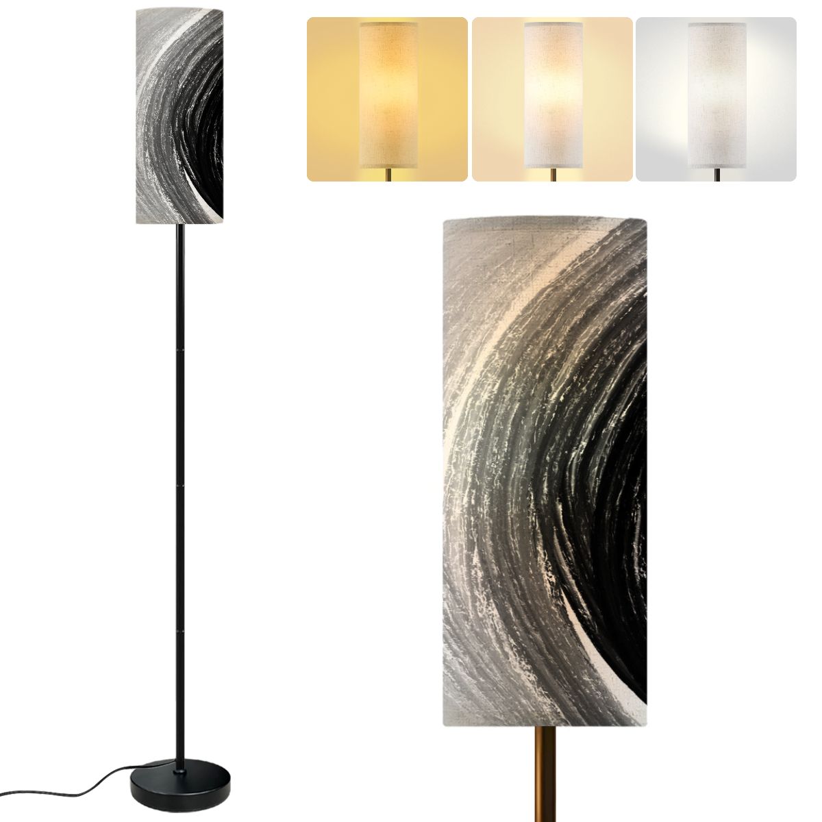 Modern Standing Floor Lamp Abstract white black texture stripes ...