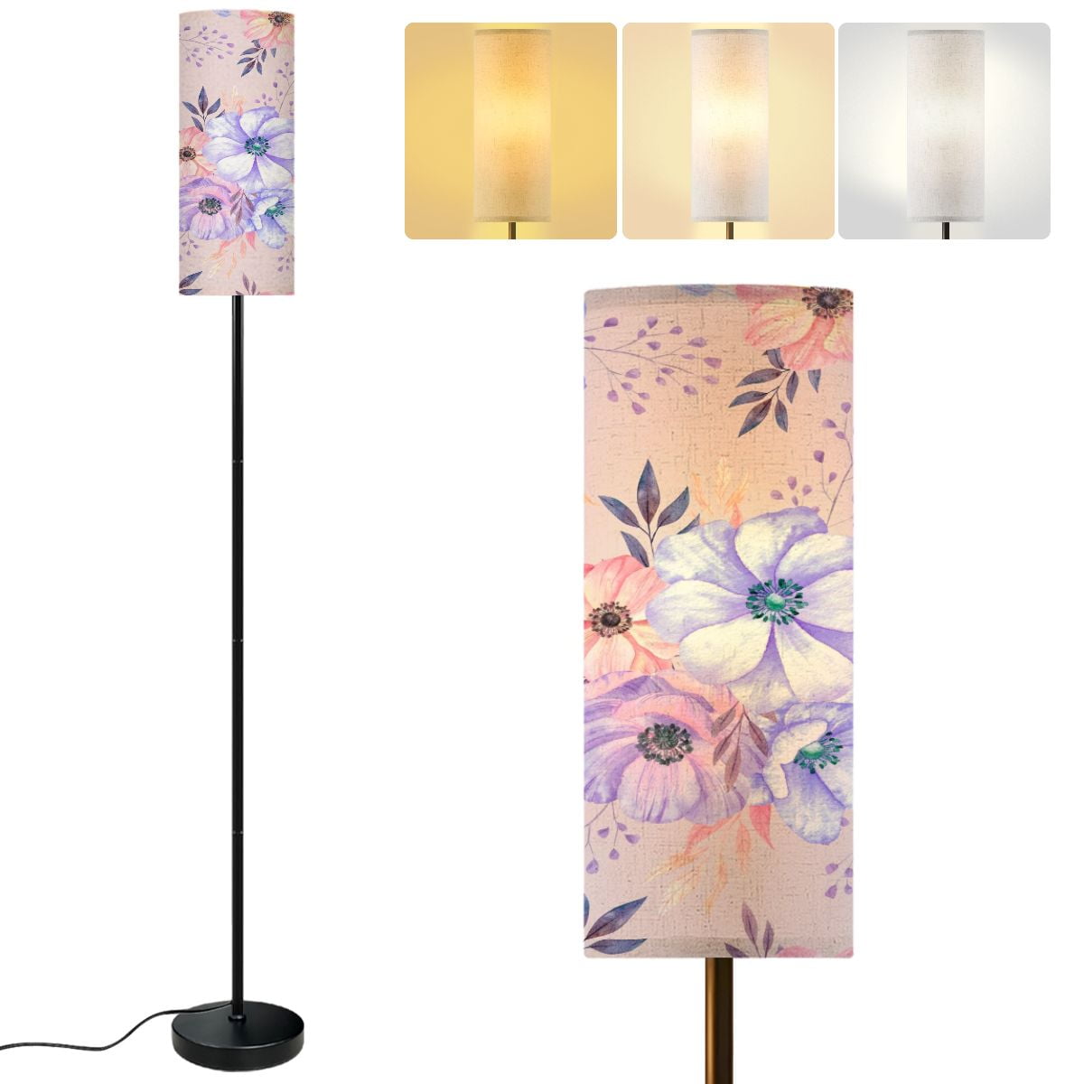 Modern Standing Floor Lamp Anemones seamless pattern Very peri color ...