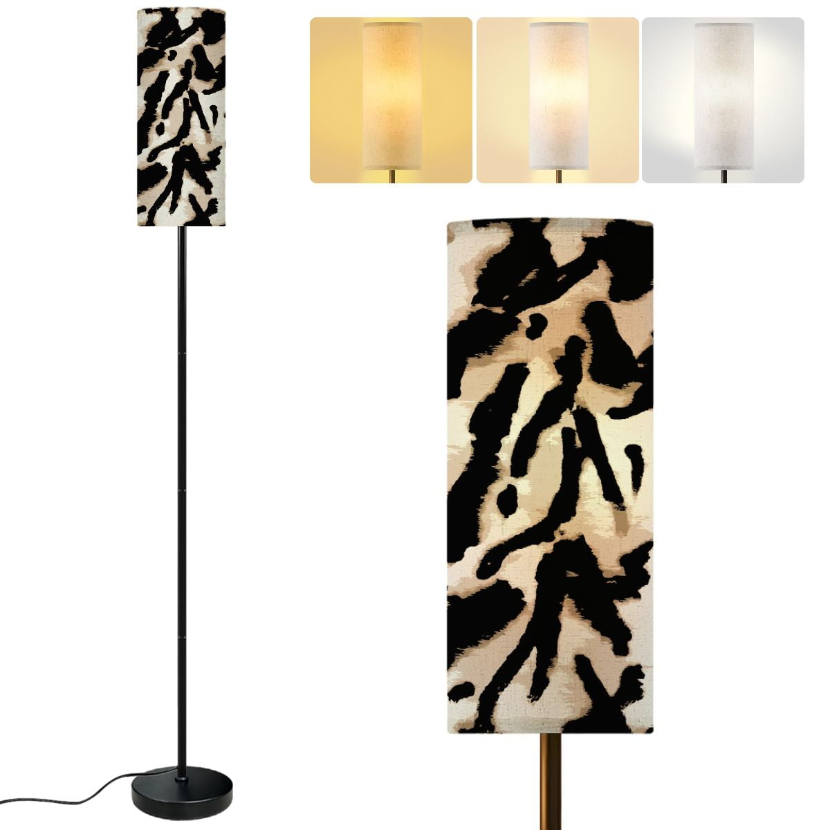 Modern Standing Floor Lamp Animal Leather Fabric Cheetah Dots ...