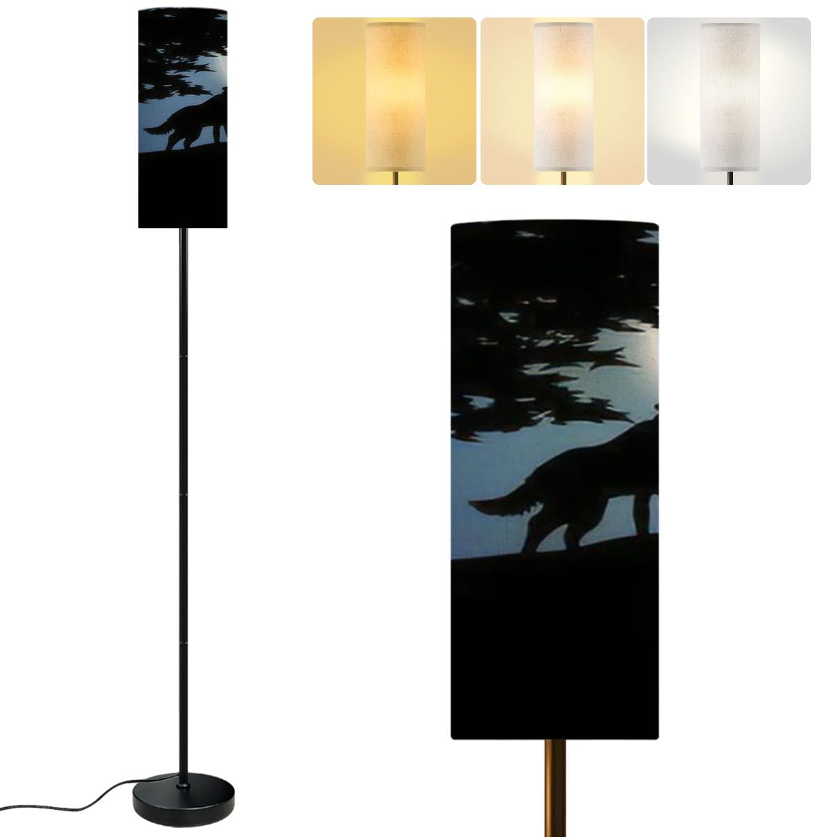 Modern Standing Floor Lamp Animals silhouette forest night Dimmable ...