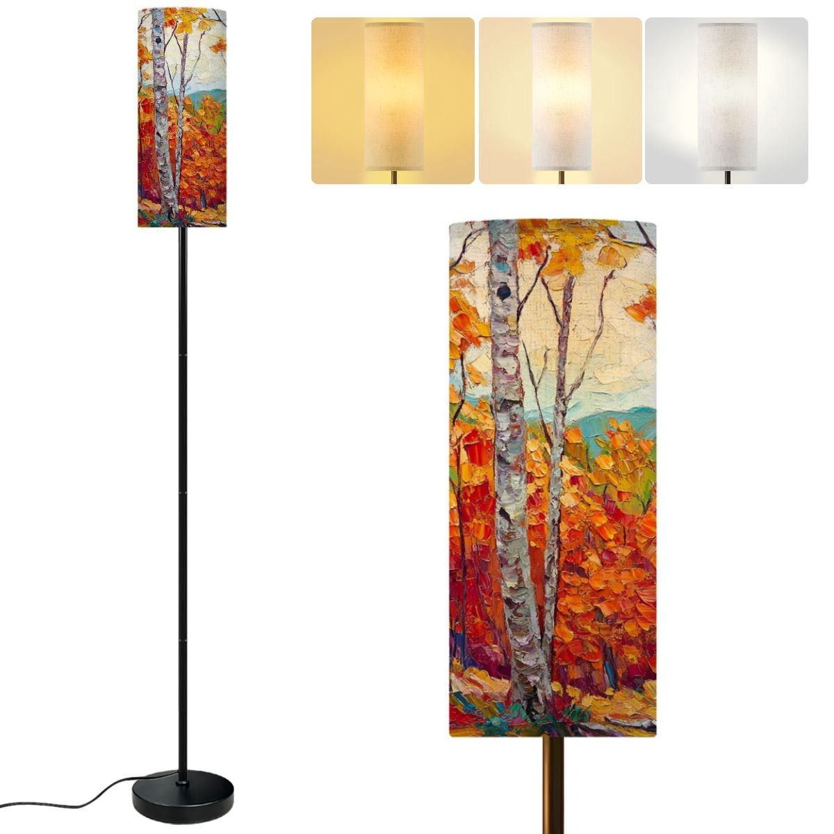 Modern Standing Floor Lamp Autumn Birch Trees Abstract Leaves Colorful ...