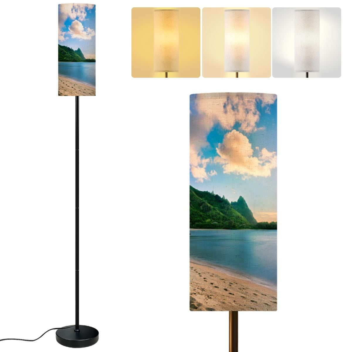 Modern Standing Floor Lamp Bali Hai Dimmable Metal Pole Lamp with Linen Lampshade for Living ...