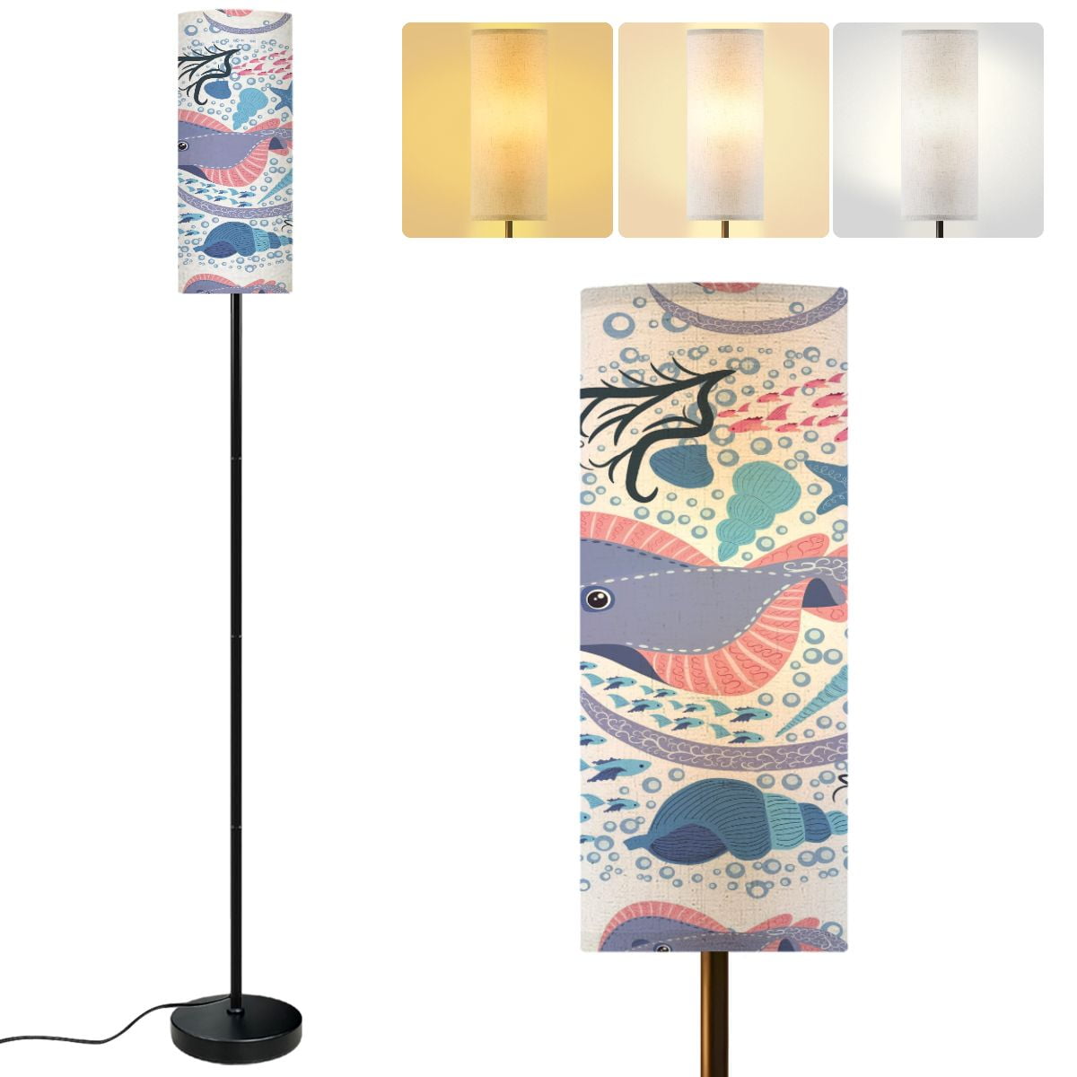 Modern Standing Floor Lamp Batomorphi fish animals bright seamless pattern sea travel Dimmable ...