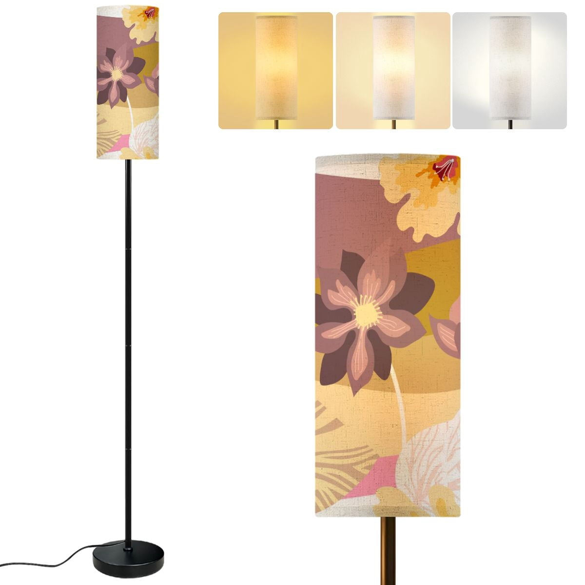 Modern Standing Floor Lamp Beautiful floral Japanese motifs Large lotus ...