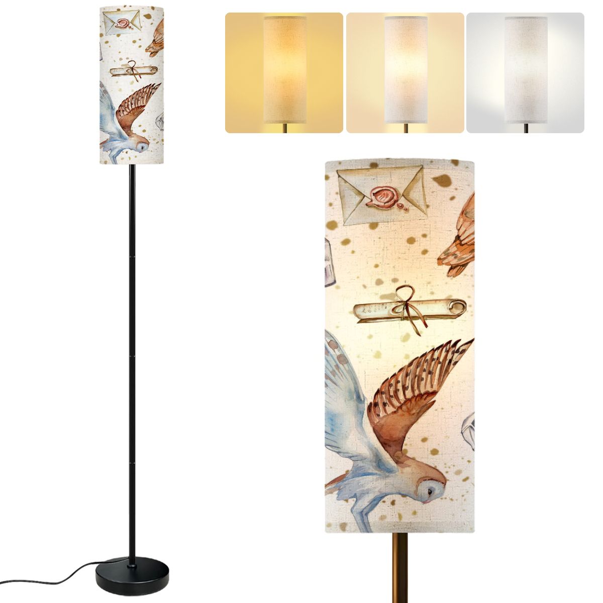 Modern Standing Floor Lamp Beautiful magical owl seamless pattern white ...
