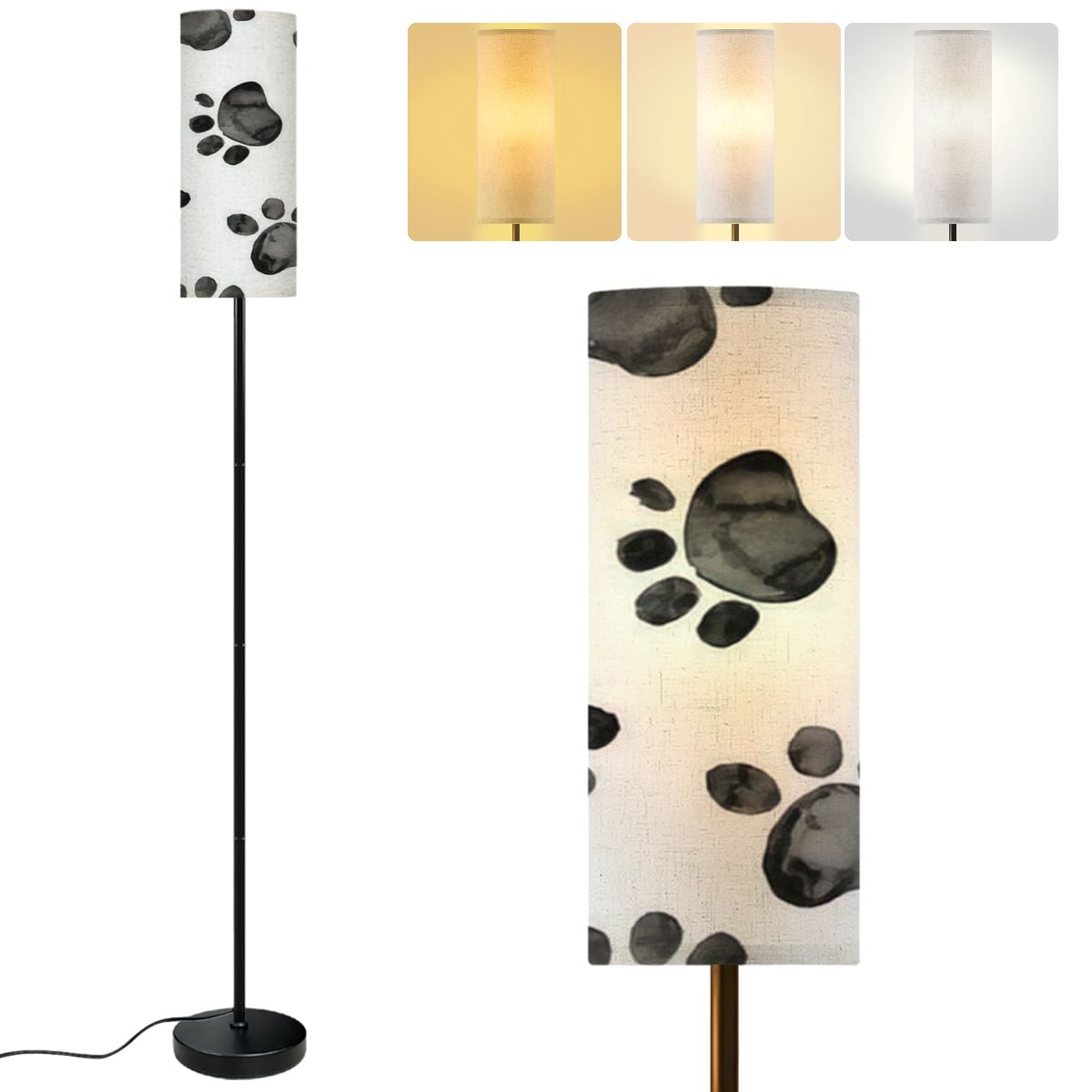 Modern Standing Floor Lamp Black hand drawn watercolor animal ...