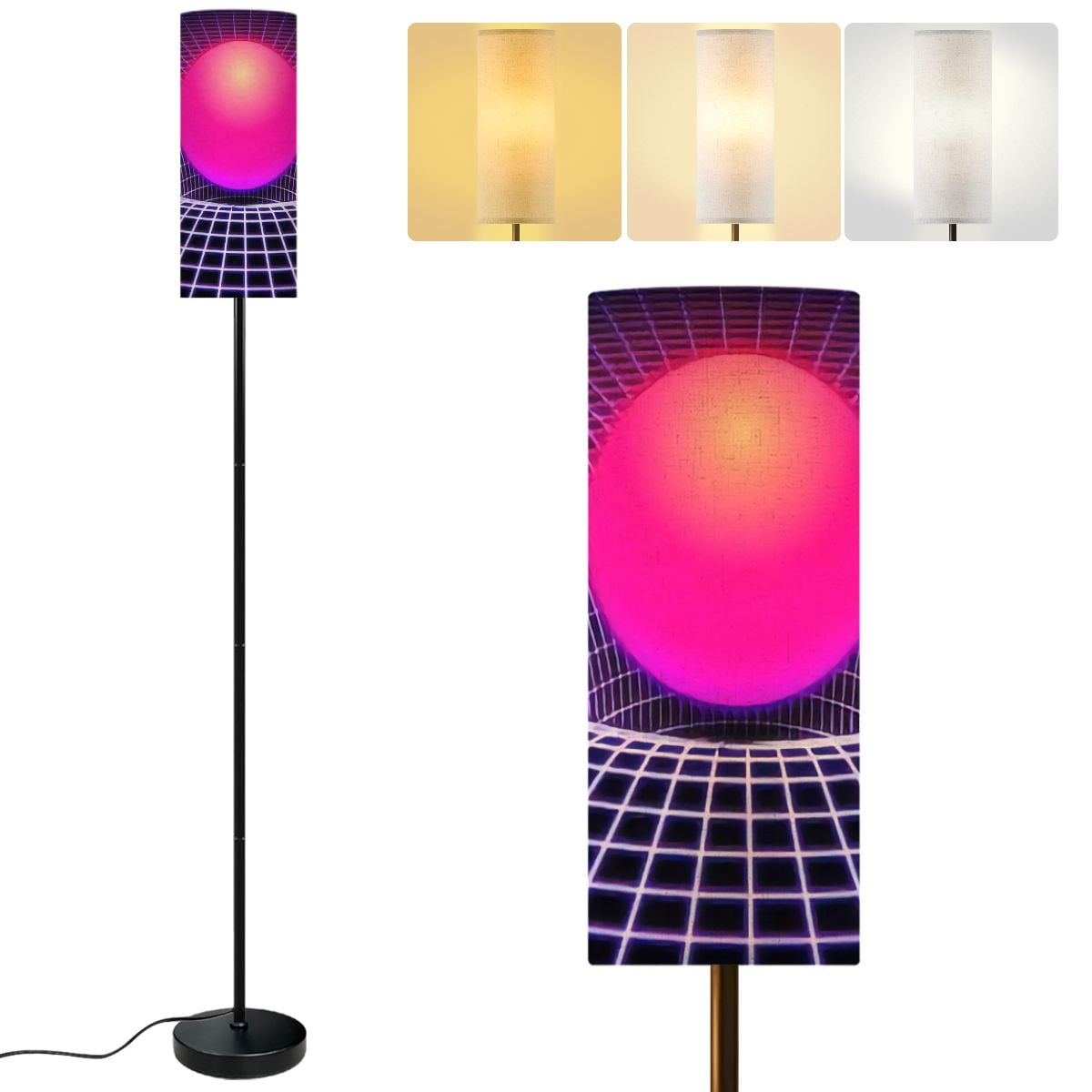 Modern Standing Floor Lamp Black hole gravity grid glowing ball sun 80s ...
