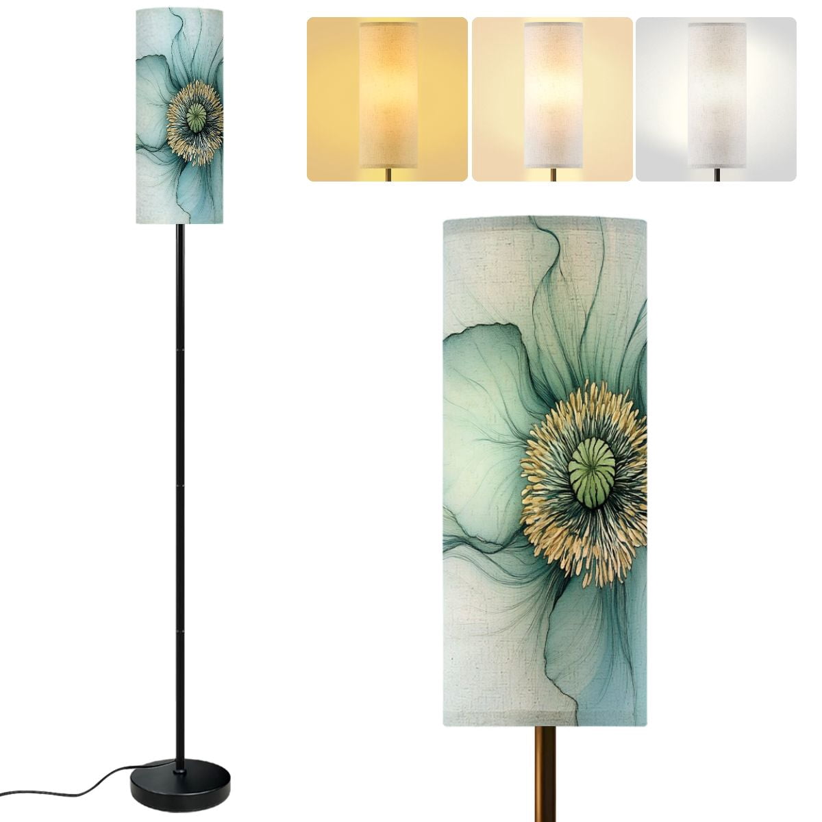 Modern Standing Floor Lamp Blue Abstract Teal Watercolor Spring Flower ...
