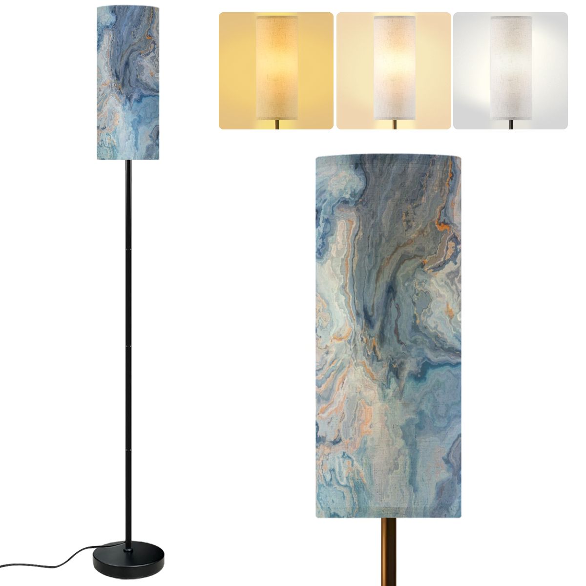 Modern Standing Floor Lamp Blue marble curly grey gold veins Abstract ...