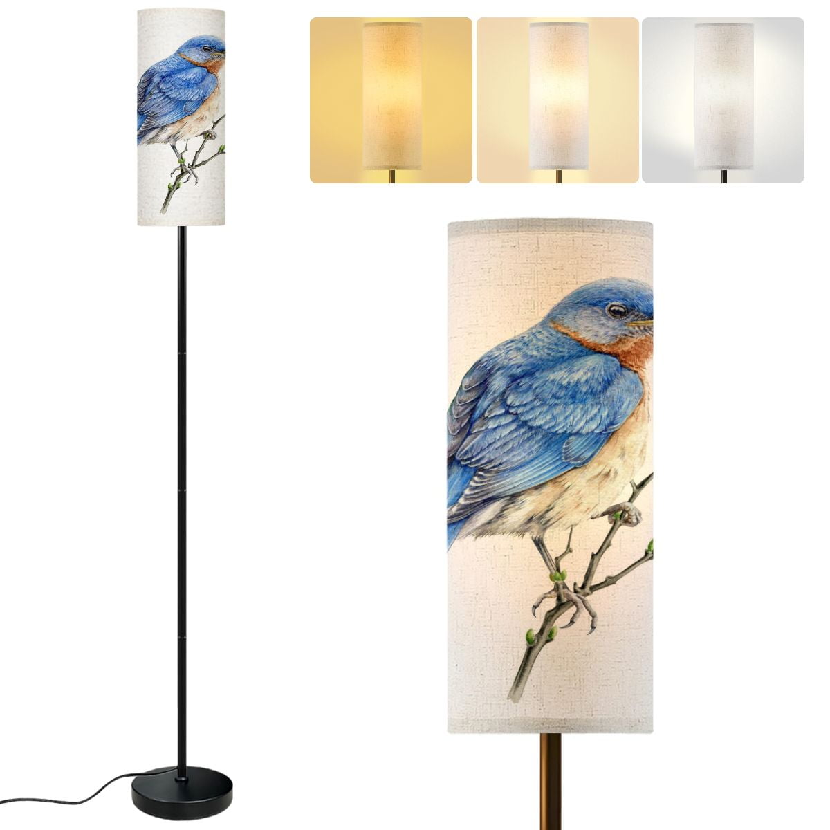 Modern Standing Floor Lamp Bluebird sitting branch watercolor Eastern ...