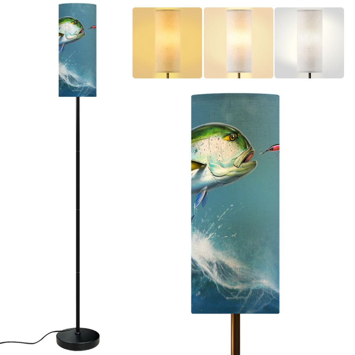 Modern Standing Floor Lamp Bluefin Trevally fish attacks Lures Topwater ...