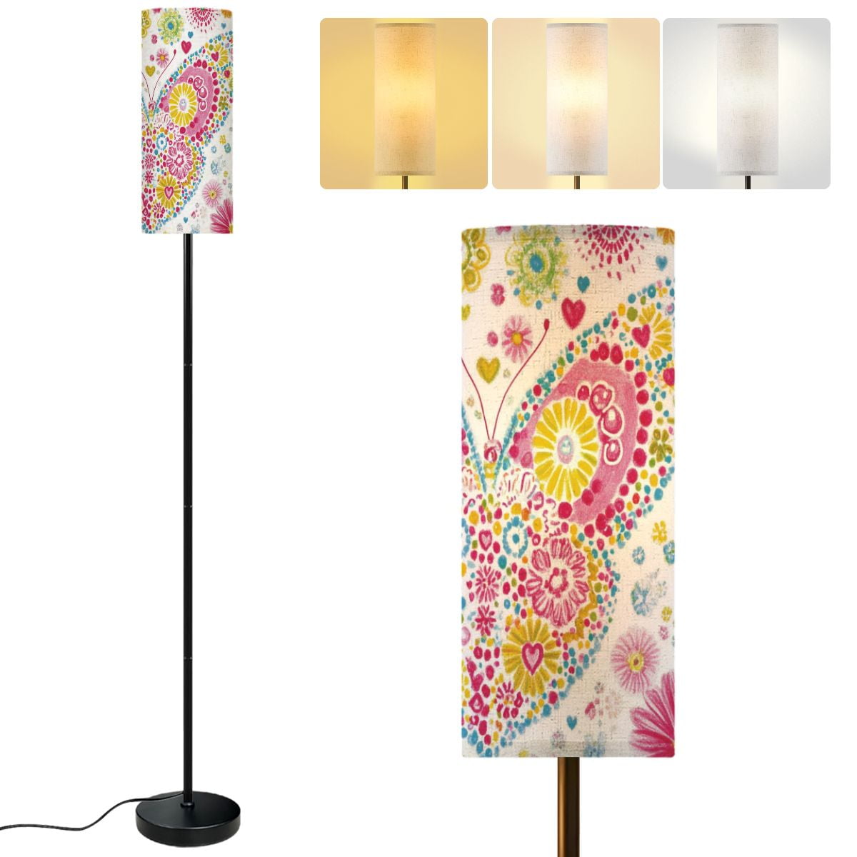 Modern Standing Floor Lamp Boho Rainbow Butterfly Flowers Pink Heart ...
